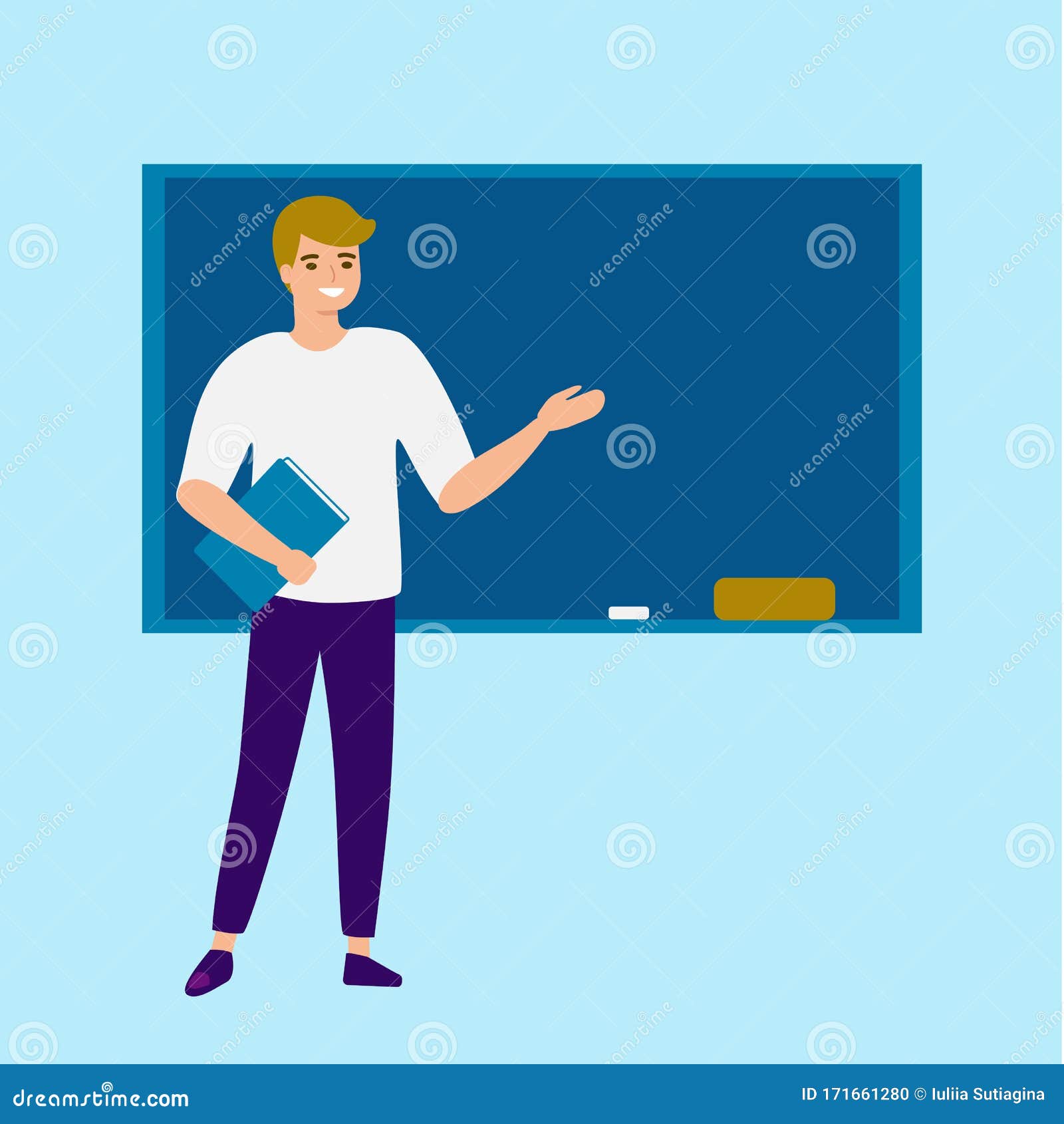 Teacher Man Standing In Front Of Blackboard Teaching Learning