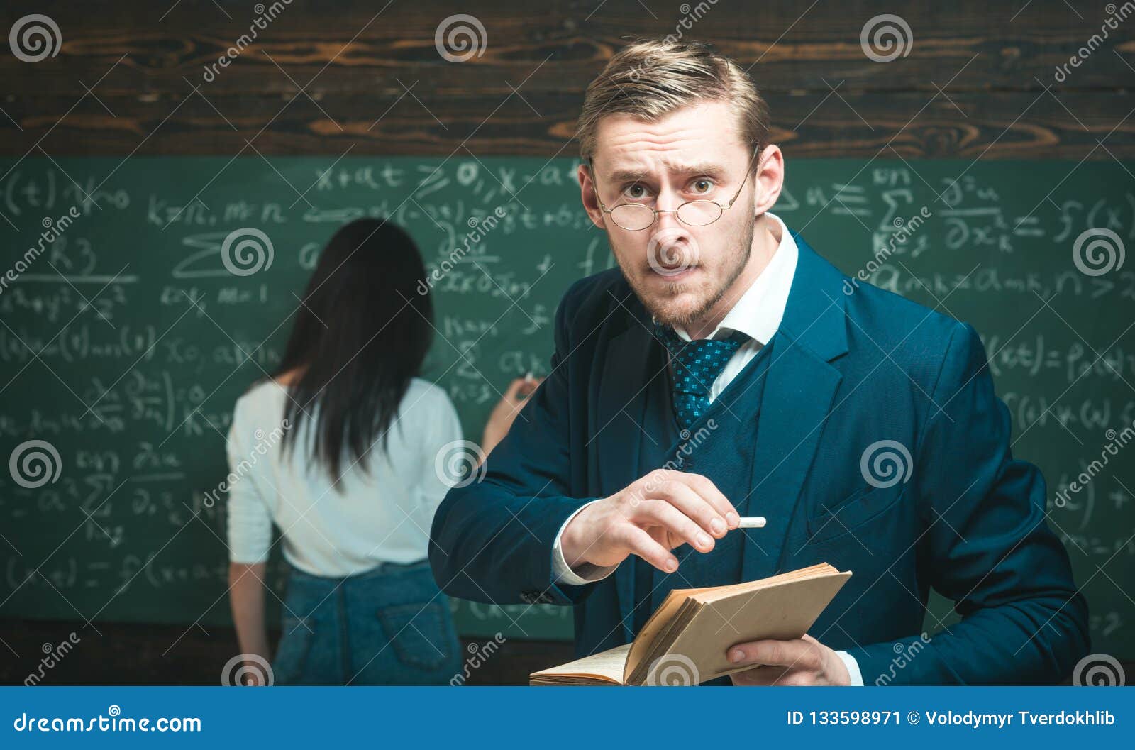 Teacher Man Using Glasses Scared in Shock, Expressing Panic and Fear at ...