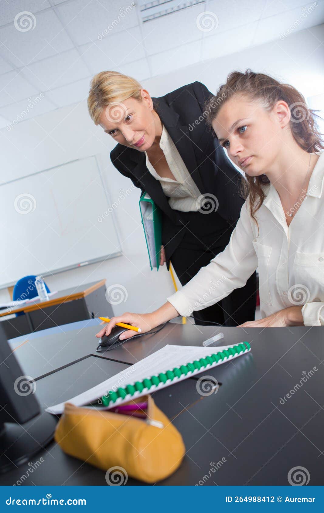 Teacher Observing Female Student Stock Photo - Image of browsing ...