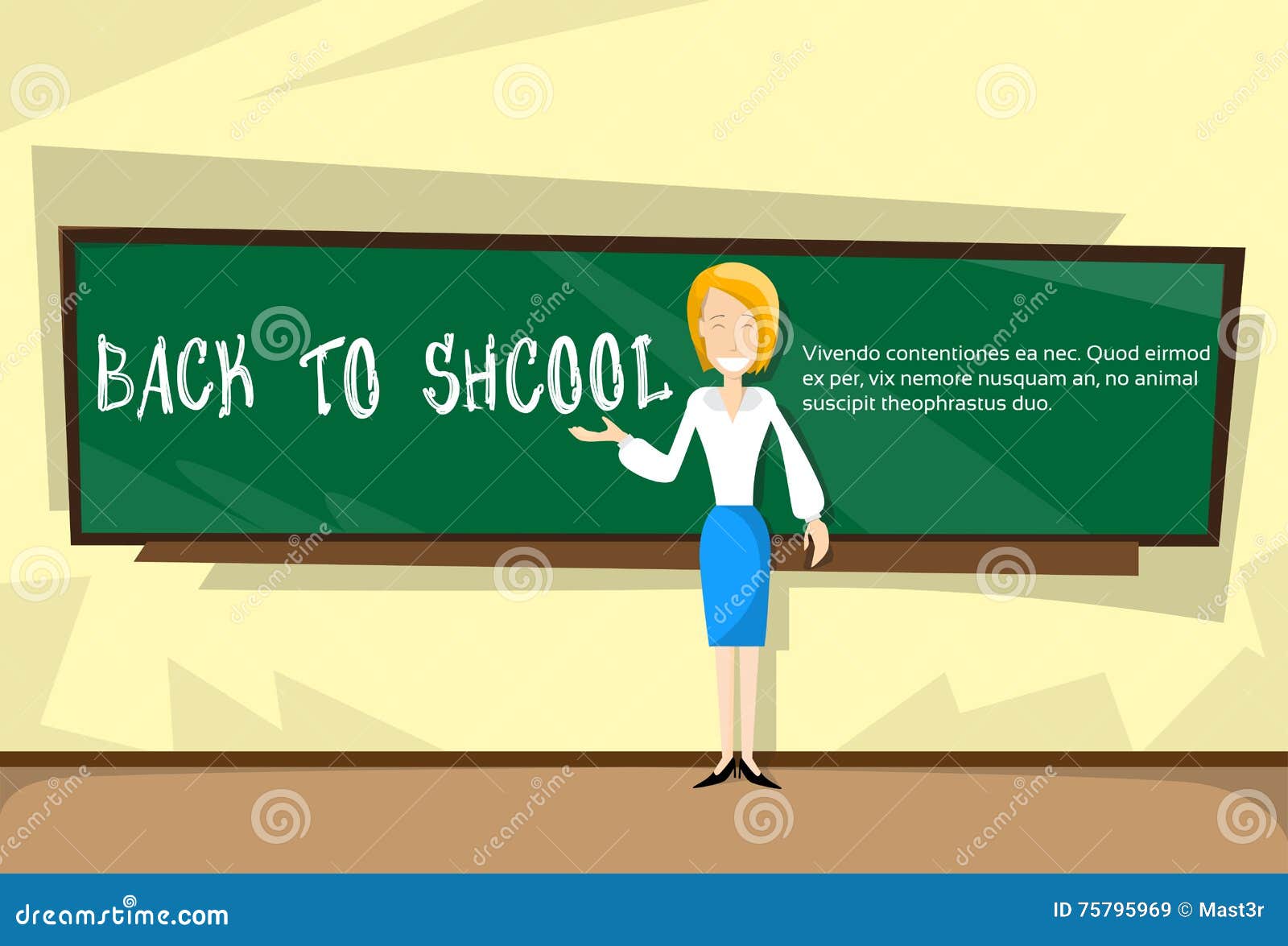 Teacher Over Class Board Classroom Woman With Book Lesson Flat Design ...