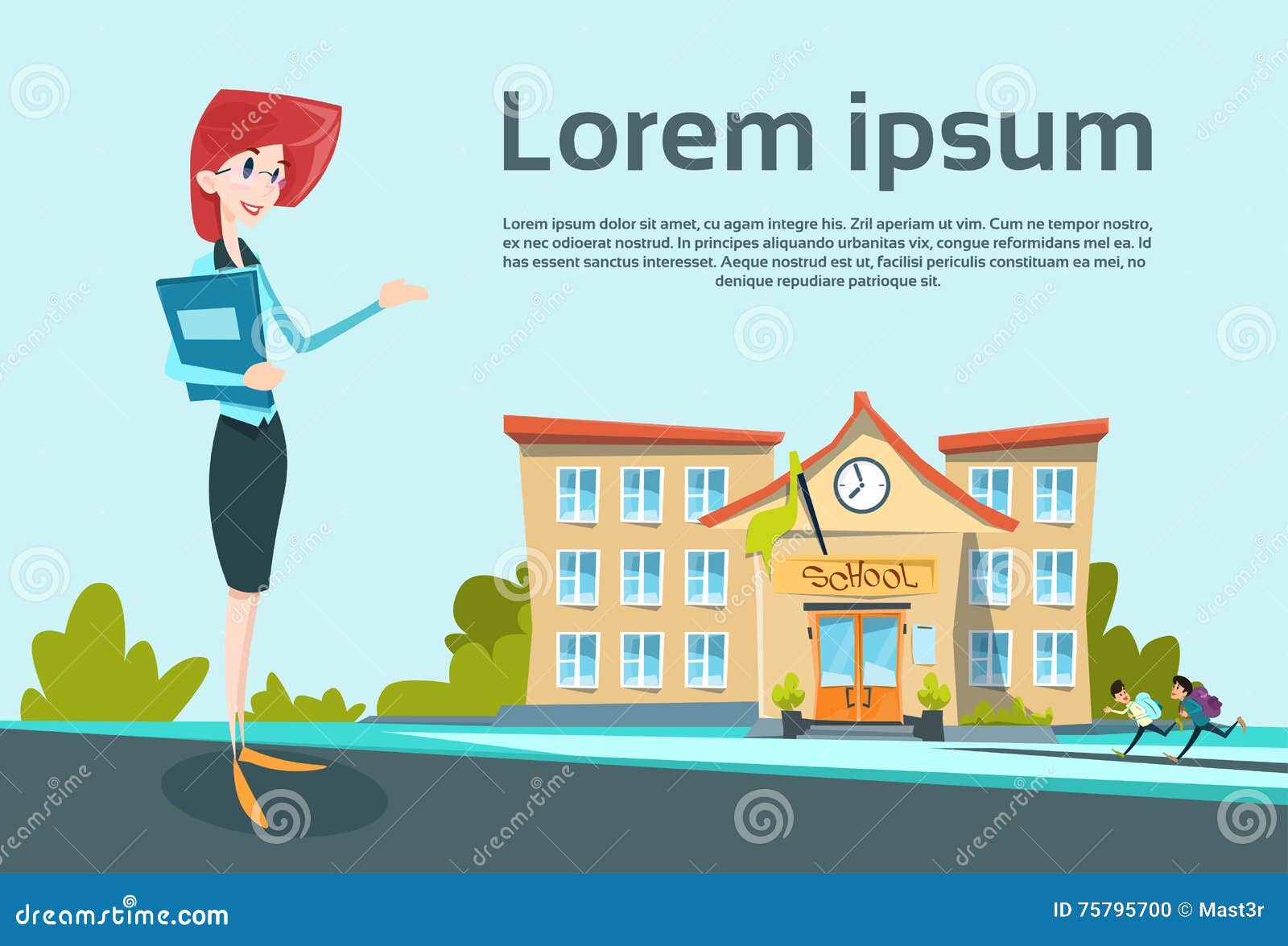 Teacher Over Class Board Classroom Woman With Book Lesson Flat Design ...