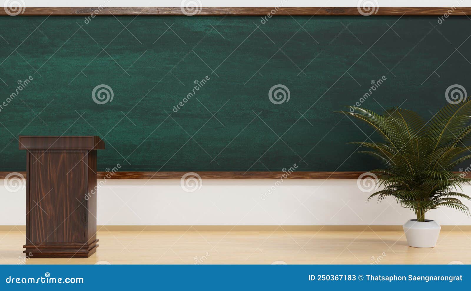 Teacher Podium with Chalkboard in School Classroom, 3D Rendering Stock ...