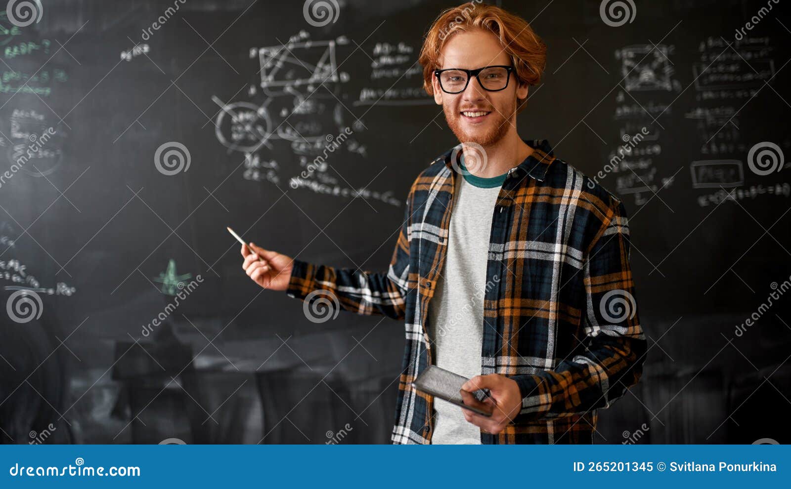 Teacher Point with Pencil at Board with Formulas Stock Image - Image of ...