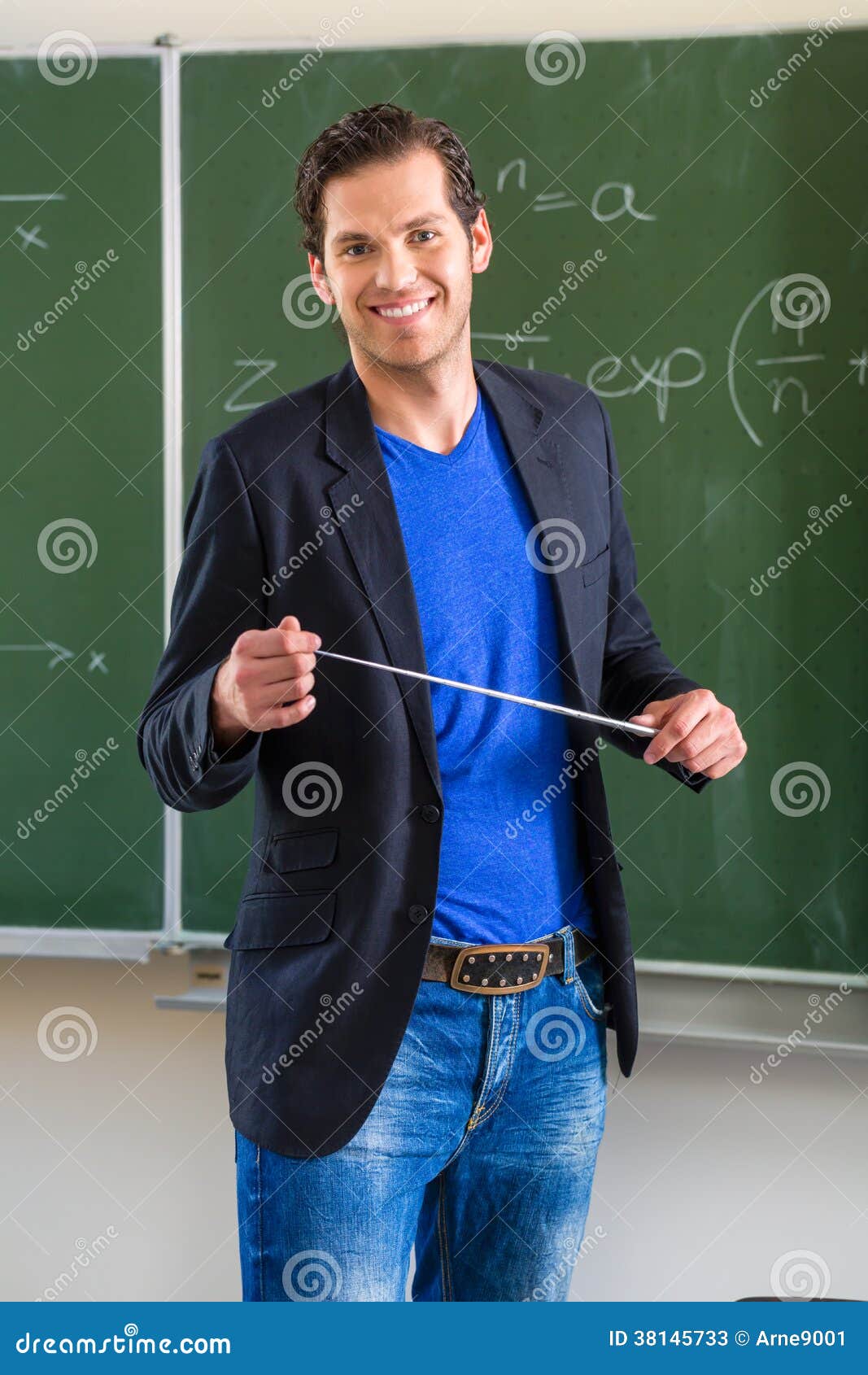 Teacher with Pointer in Front of a School Class Stock Image - Image of ...