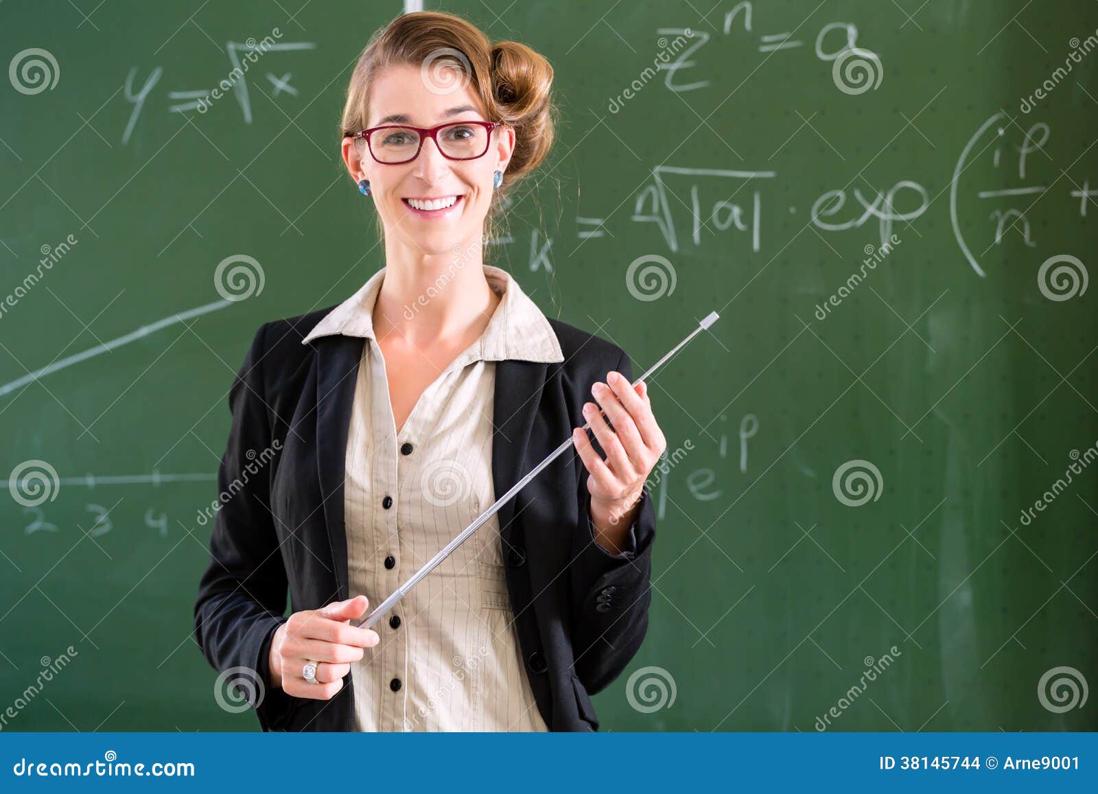 Teacher with Pointer in Front of a School Class Stock Photo - Image of ...