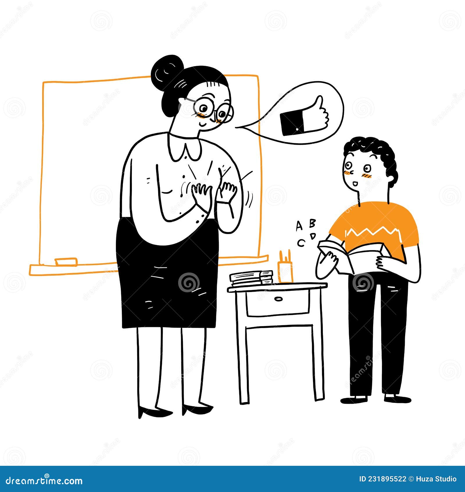 Teacher Praise for Student with Applause for Doing Good Stock Vector ...