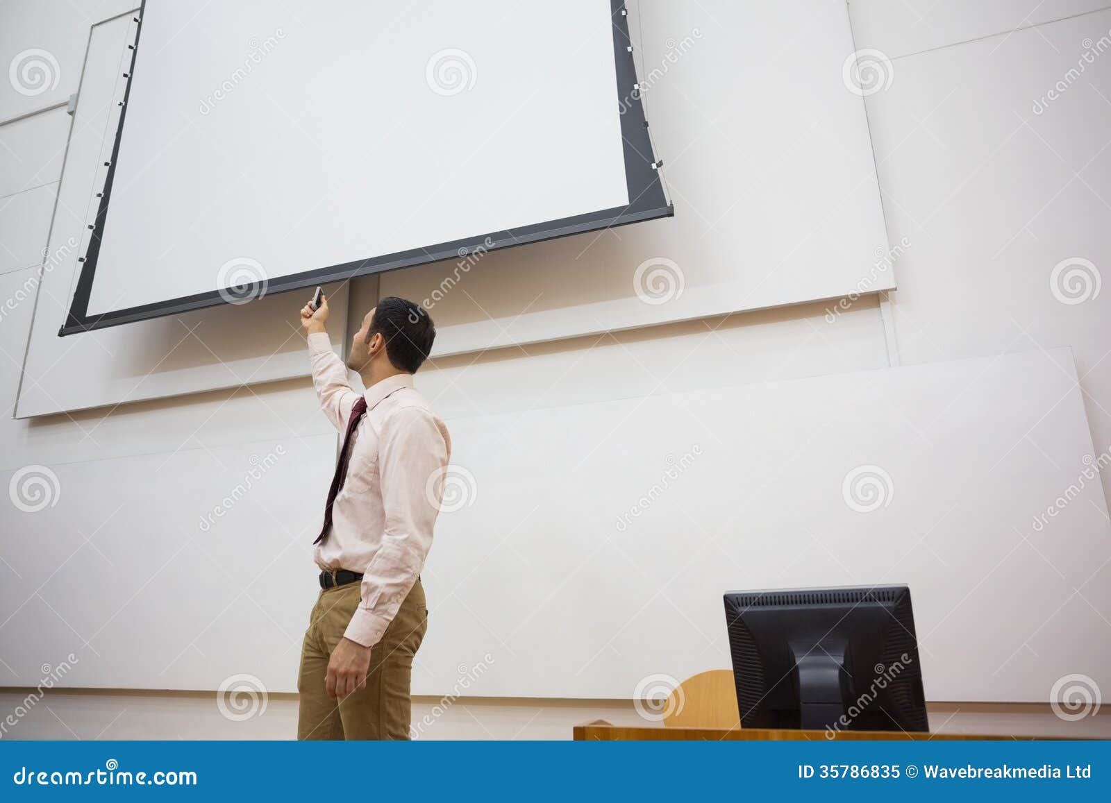 Teacher with Projection Screen in Lecture Hall Stock Image - Image of ...