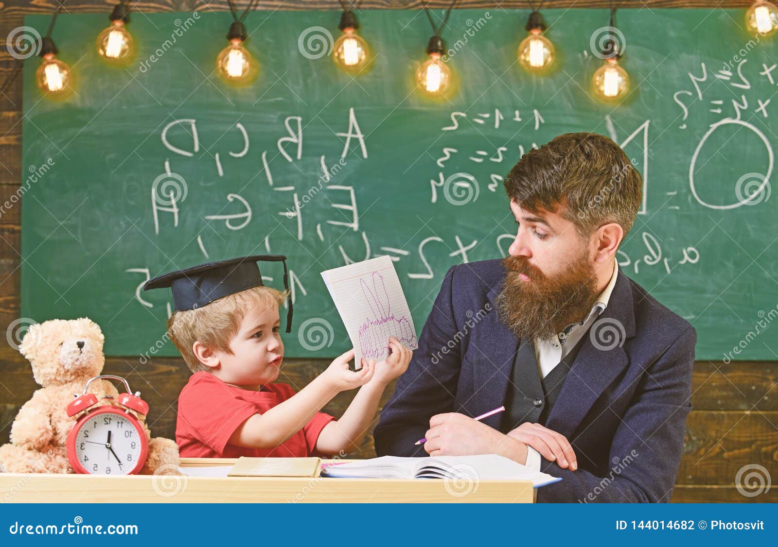 Father Explain Mathematics To Little Schoolboy Son Stock Image ...