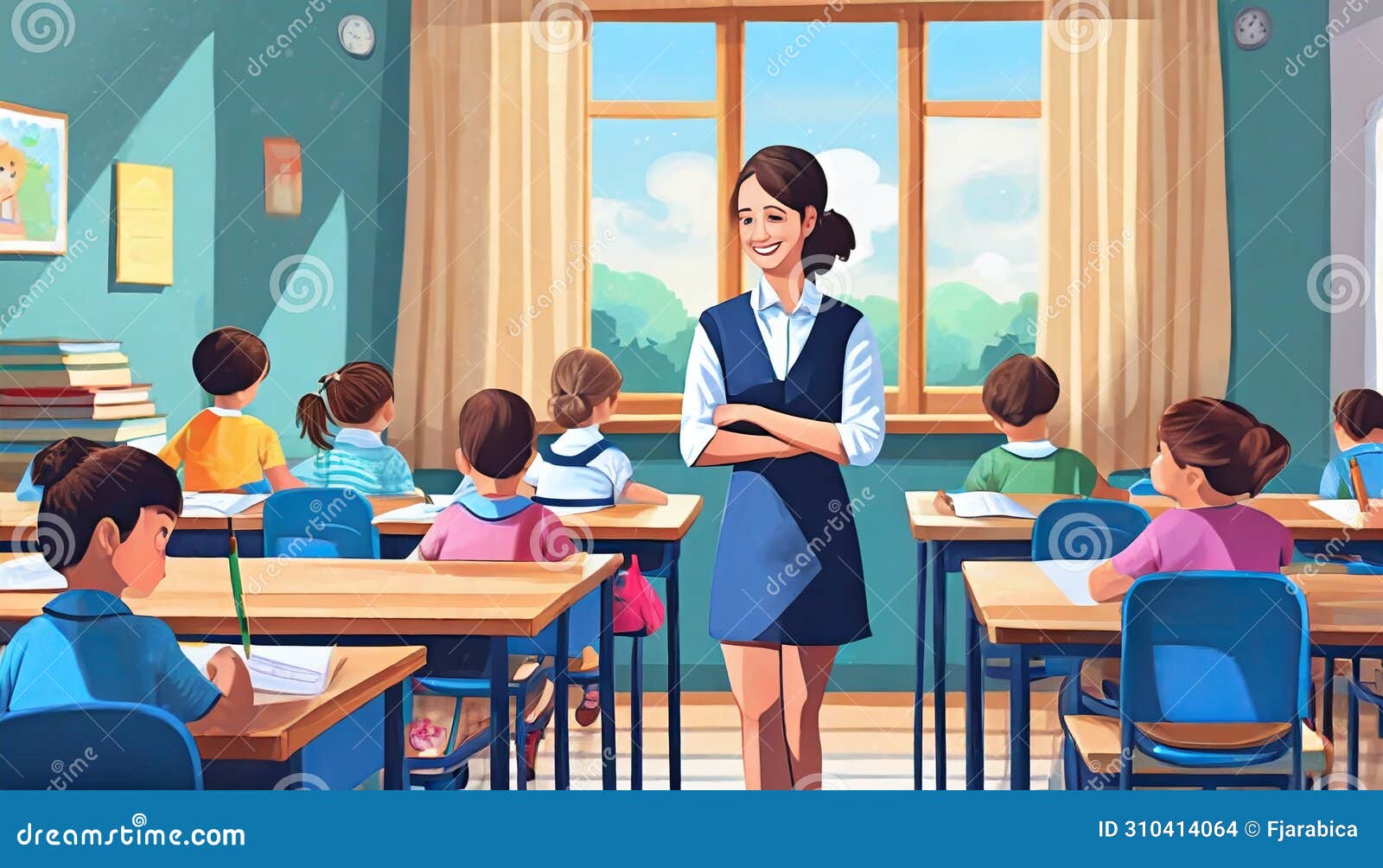 Teacher with Pupils in Class Stock Illustration - Illustration of ...