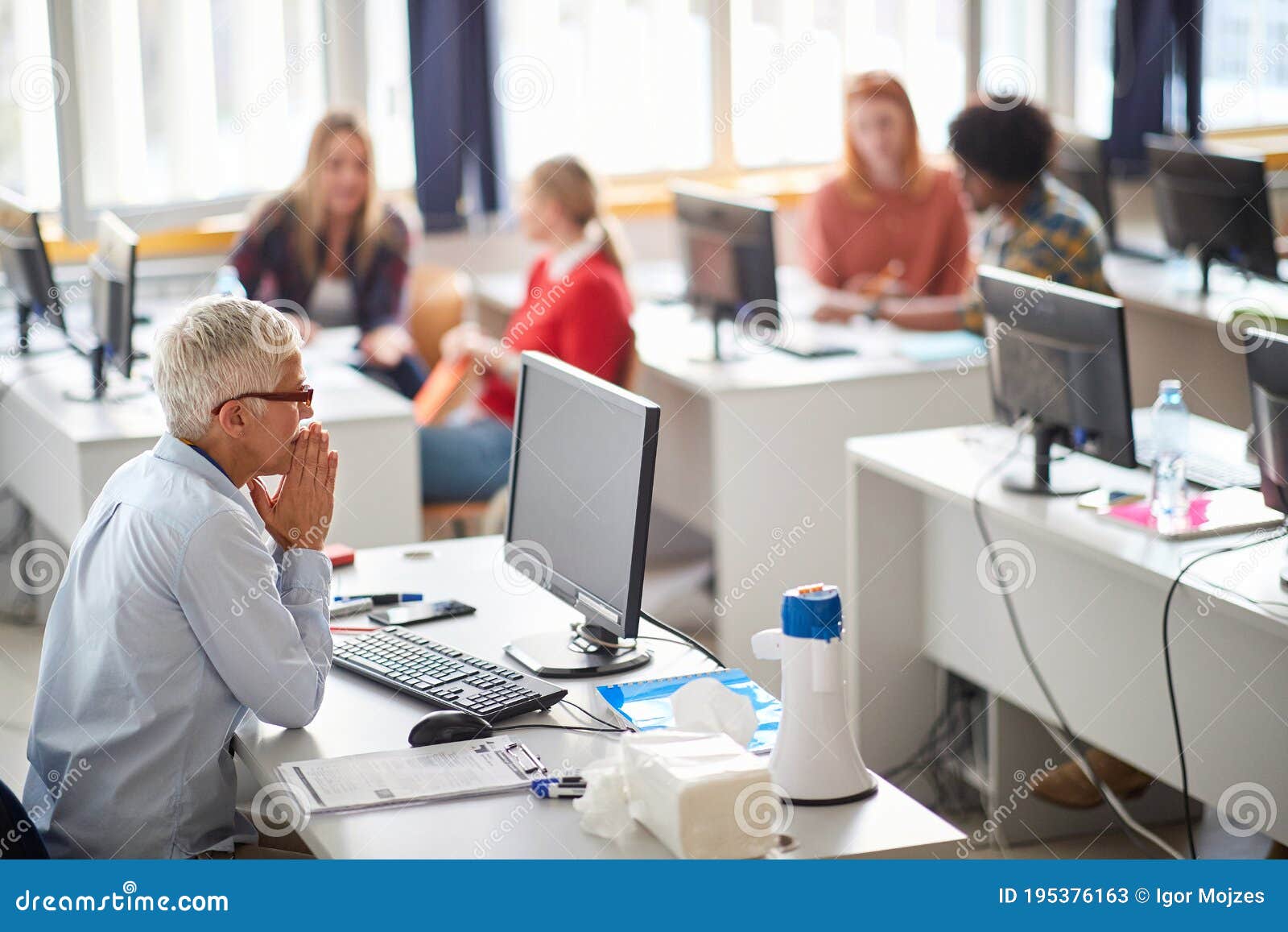 Back View of Teacher in the Classrom Stock Image - Image of knowledge ...