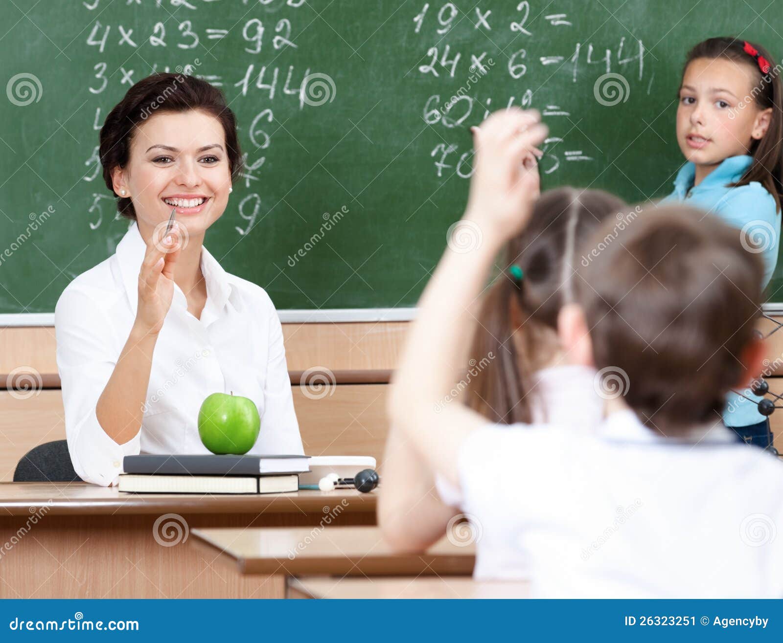 Teacher Questions Pupils at Algebra Stock Image - Image of apple ...