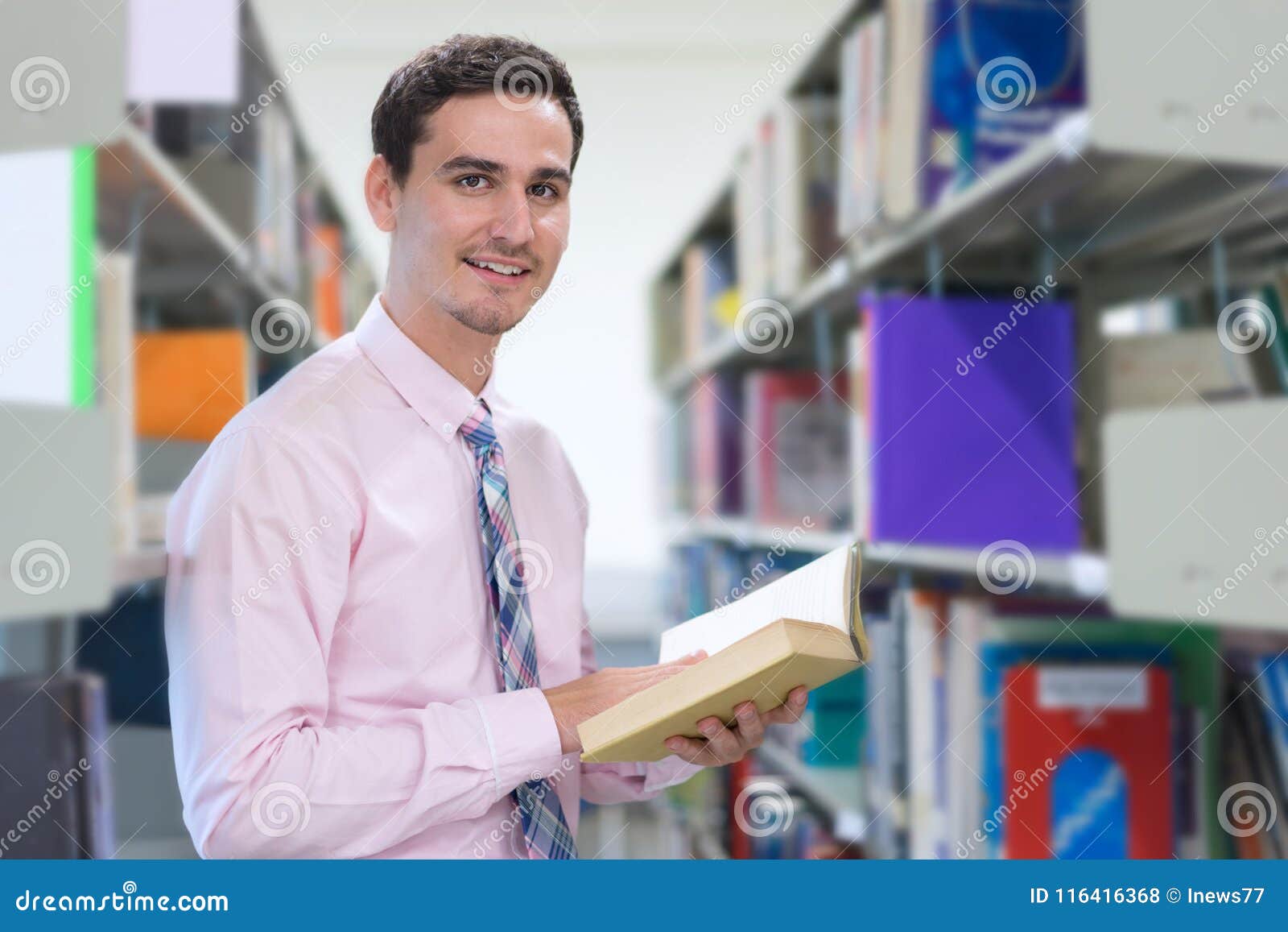 Teacher Reading a Book for Learning in Library. Stock Photo - Image of ...