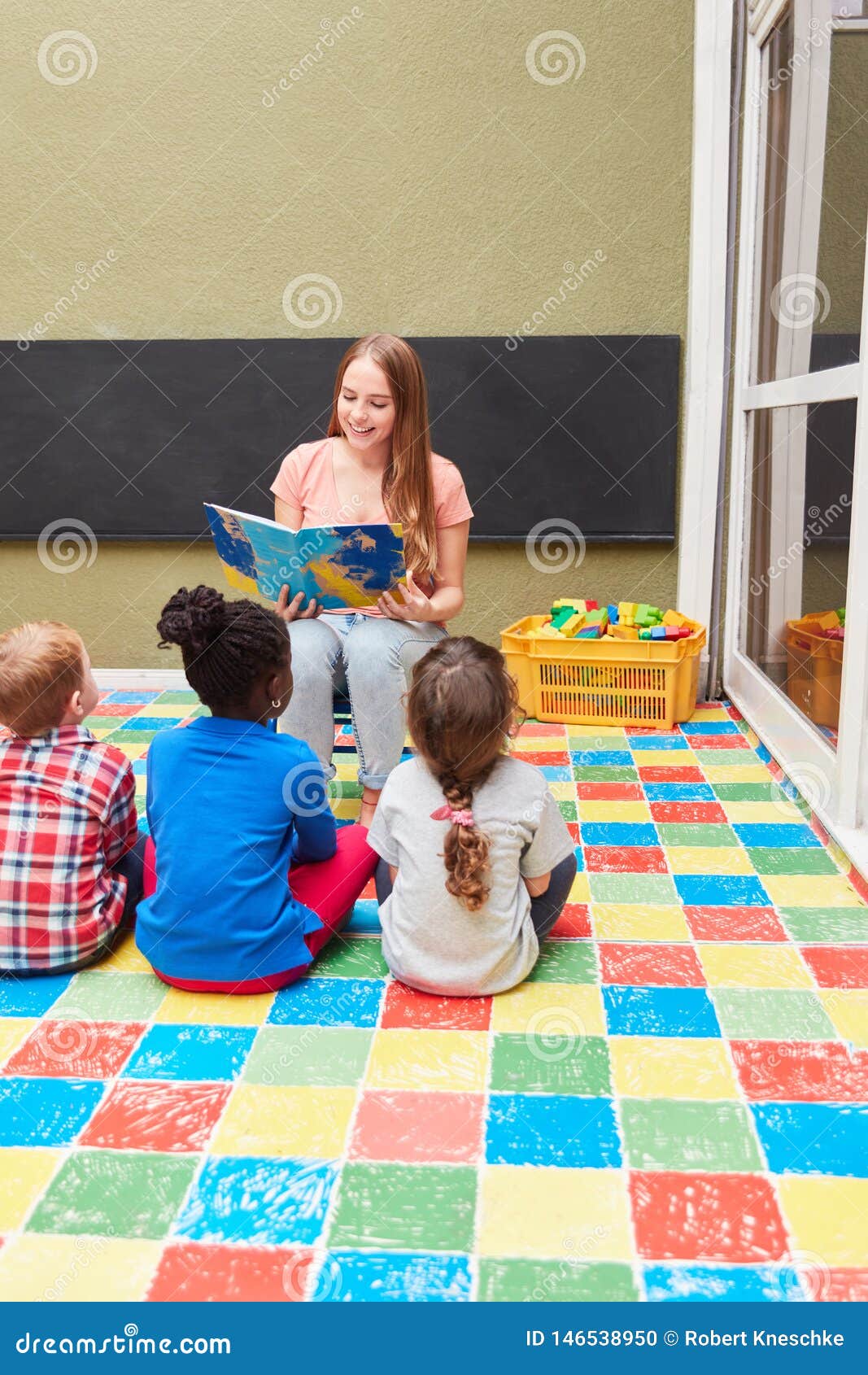Teacher Reading from Children`s Book Stock Photo - Image of nursery ...
