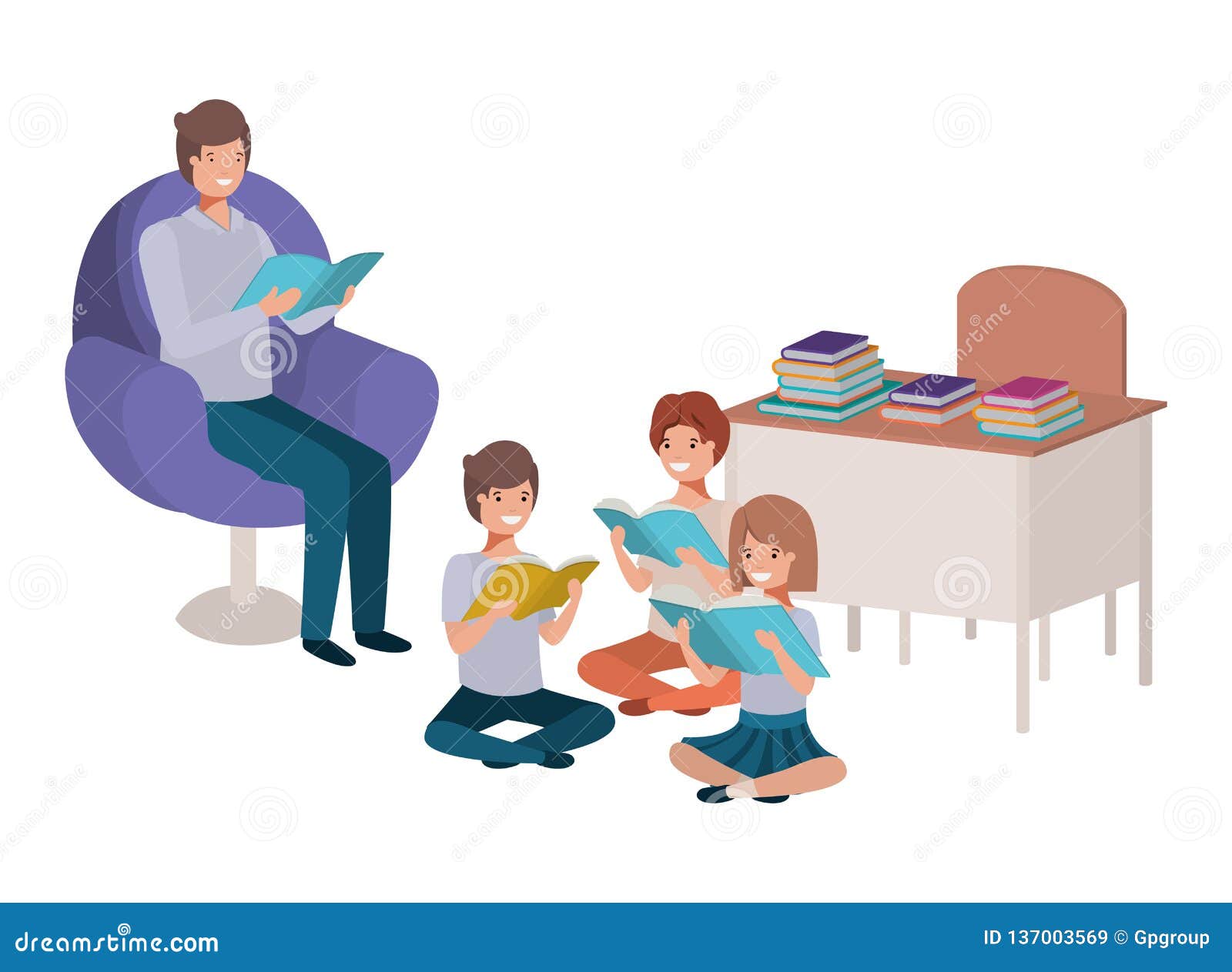 Teacher Reading in the Classroom with Students Stock Vector ...
