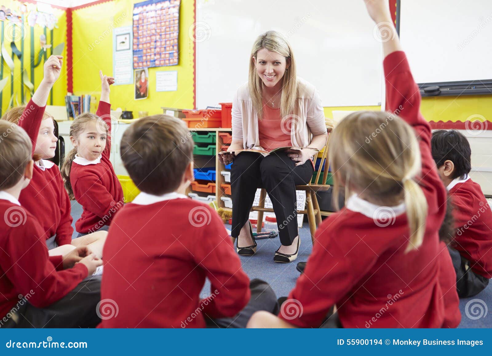 Teacher Reading Story To Elementary School Pupils Stock Photo - Image ...