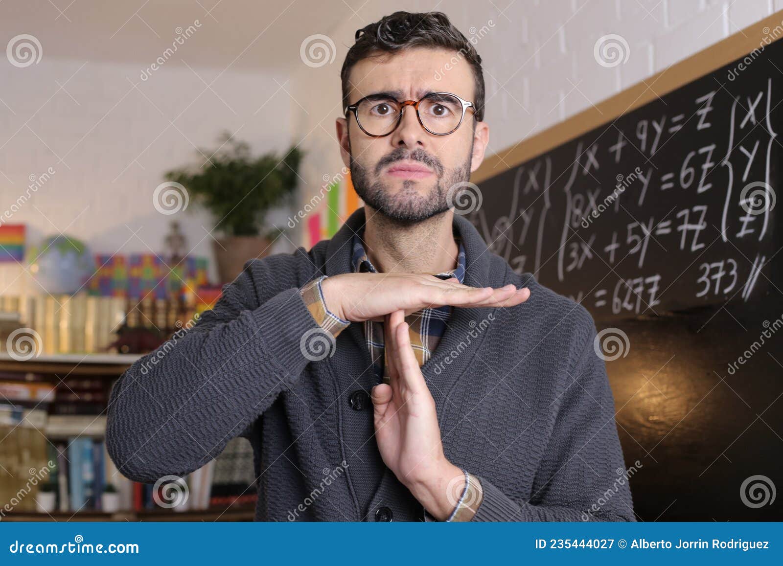 Teacher Requesting a Break in Classroom Stock Image - Image of ...