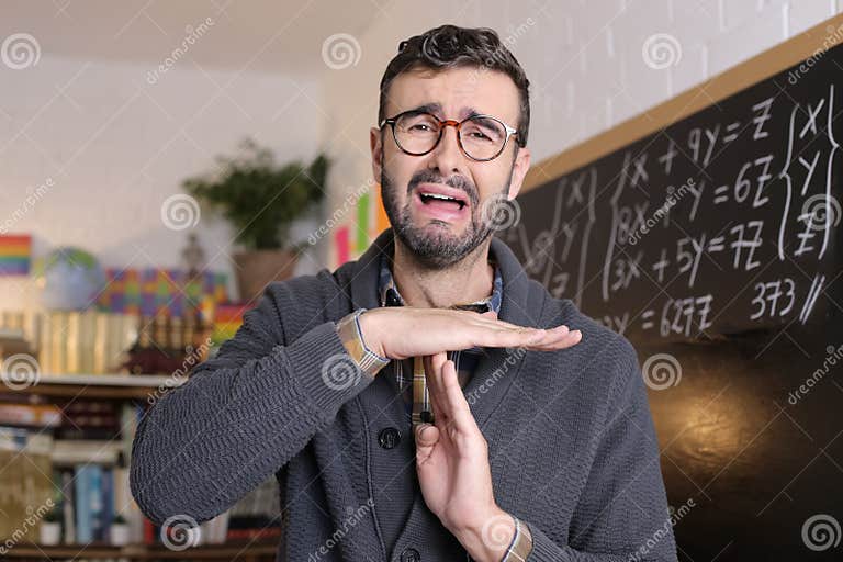 Teacher Requesting a Break in Classroom Stock Image - Image of quit ...