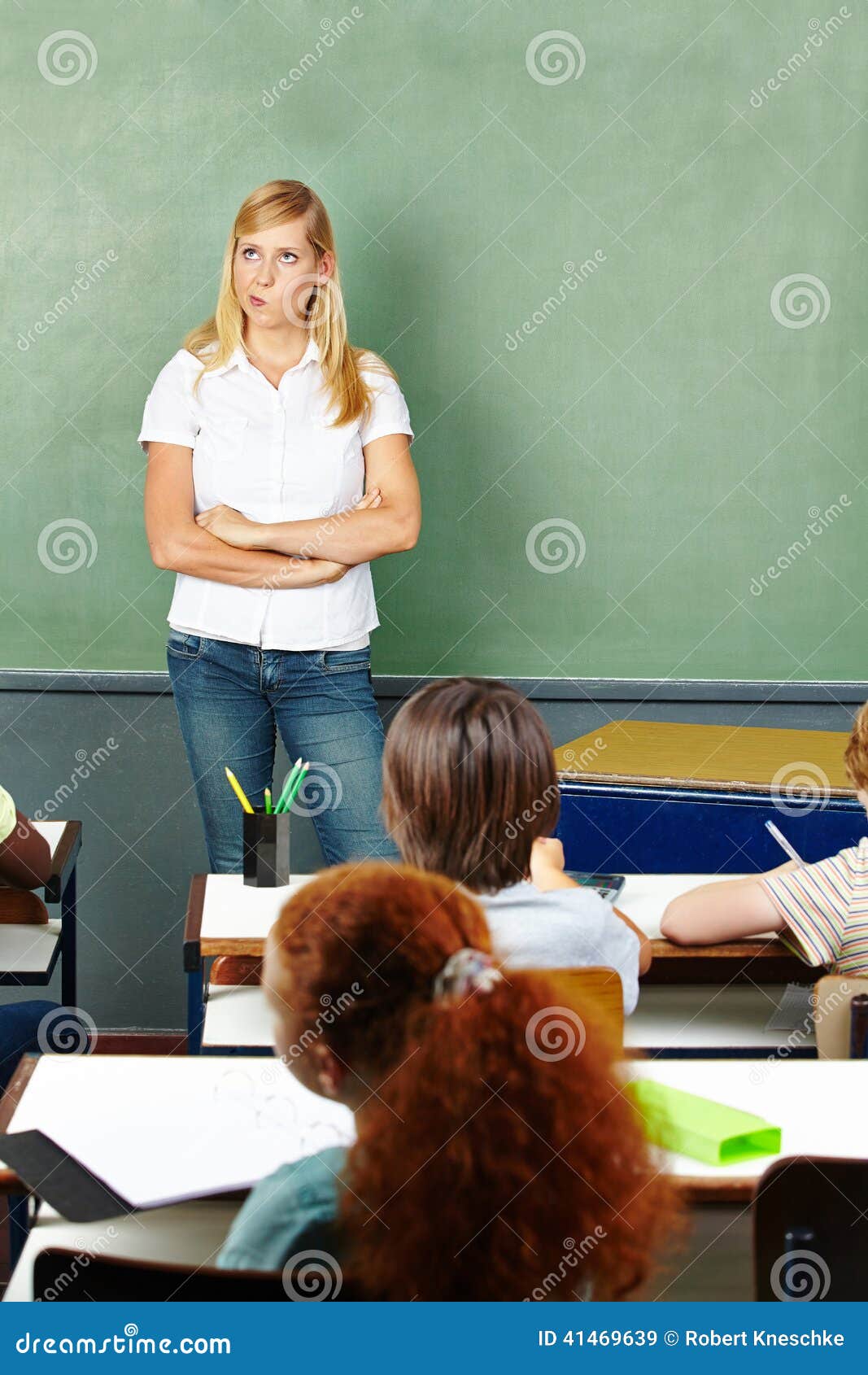 Teacher in School Class Thinking Stock Image - Image of think, future ...