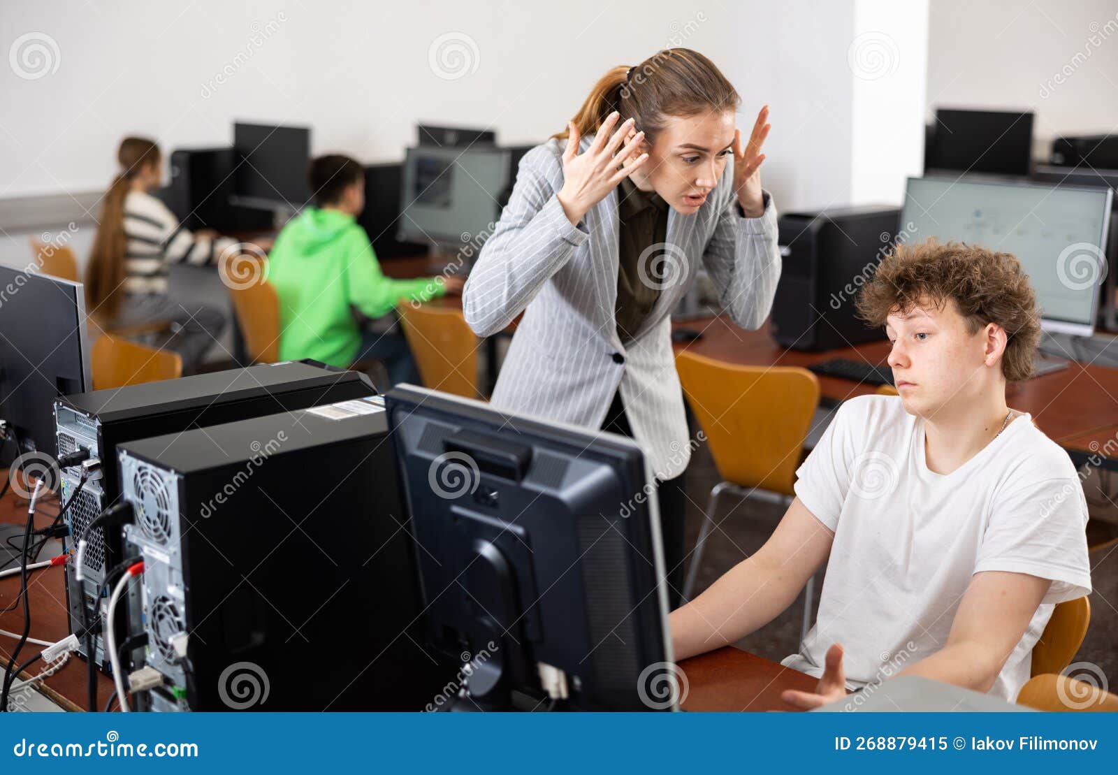Teacher Shouting at Young Boy Student Stock Image - Image of punishment ...