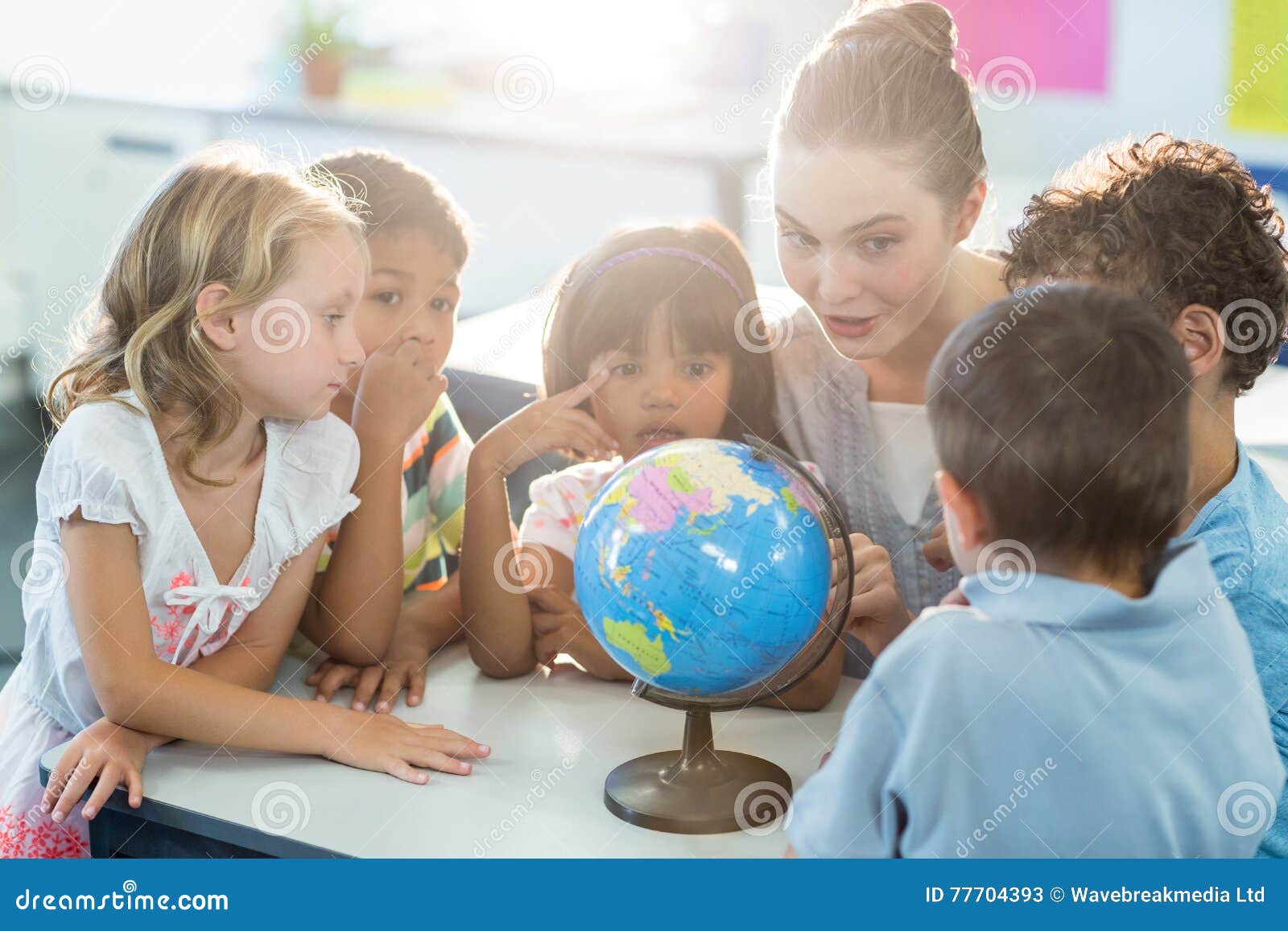 Teacher Showing Globe To Schoolchildren Stock Image - Image of learning ...
