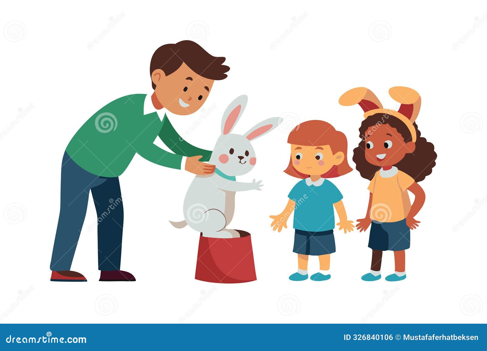 Teacher Showing Kids A Rabbit During A Classroom Activity Vector ...