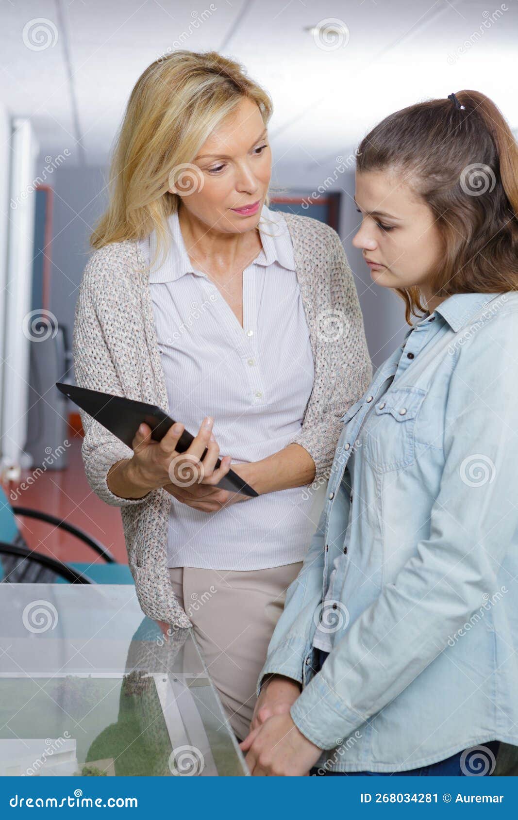 Teacher Showing Student Digital Tablet Stock Image - Image of study ...