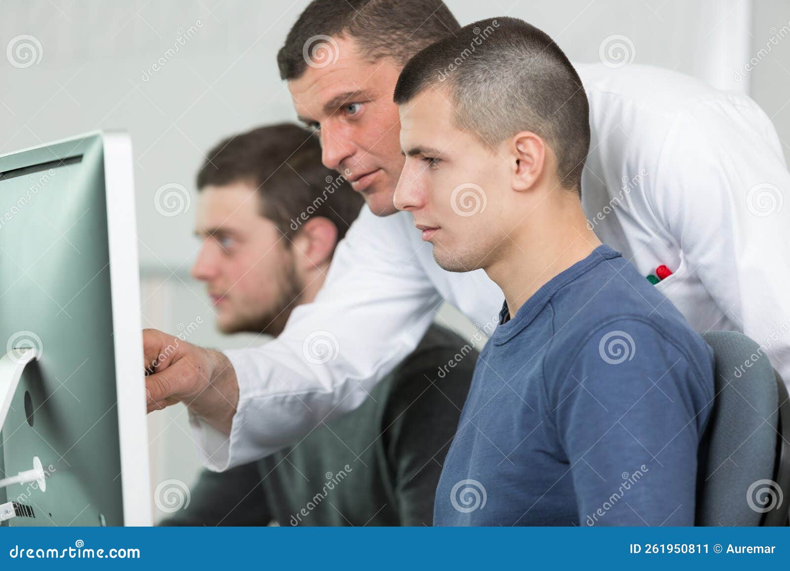 Teacher Showing Student Information on Computer Screen Stock Image ...
