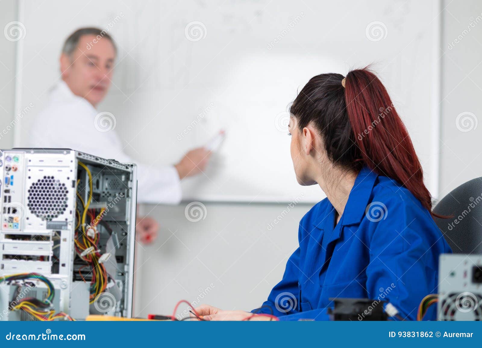 Teacher Showing Student on Whiteboard How To Fix Computer Stock Photo ...