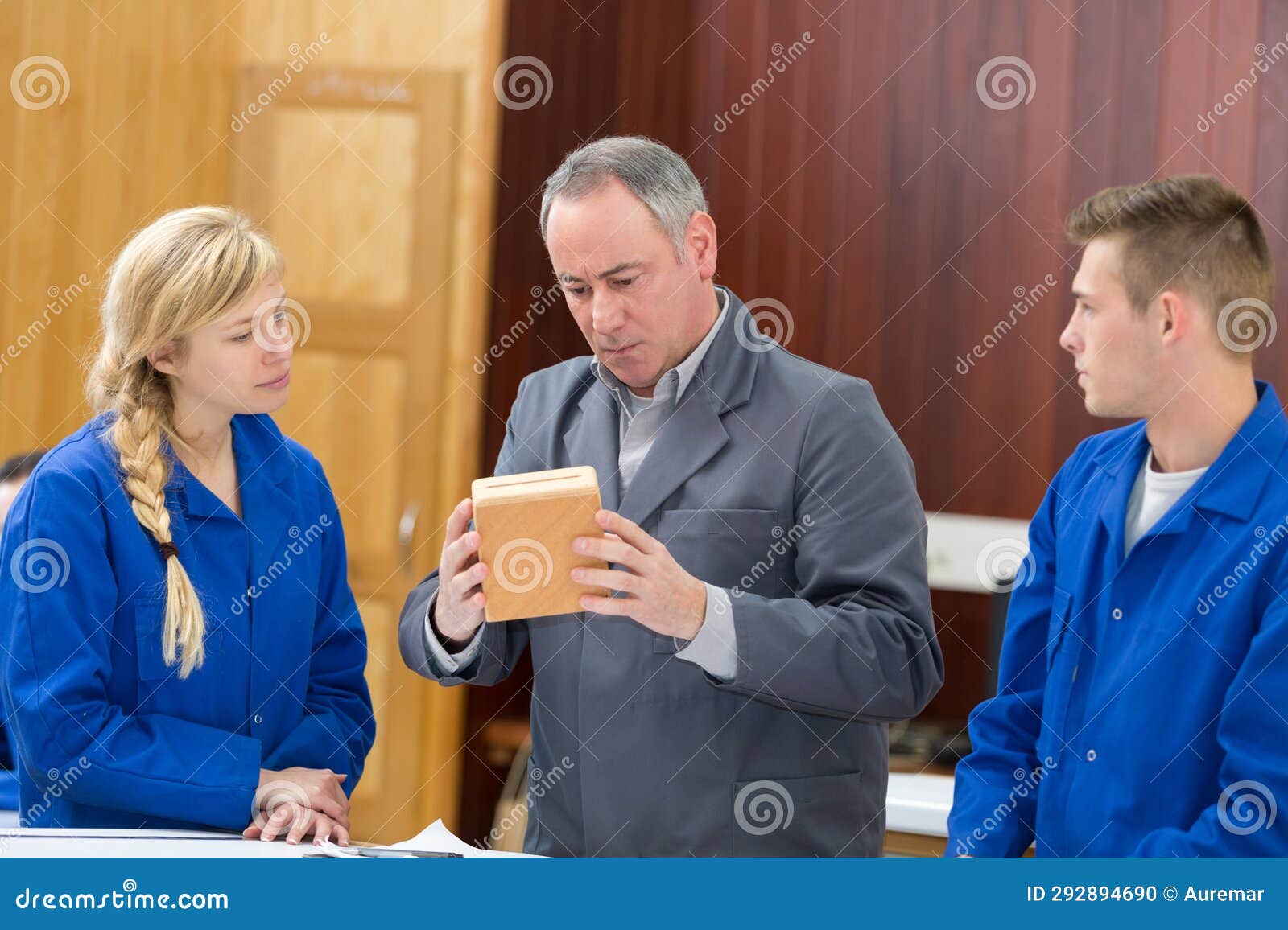 Teacher Showing Students Wood Machine Stock Photo - Image of intern ...