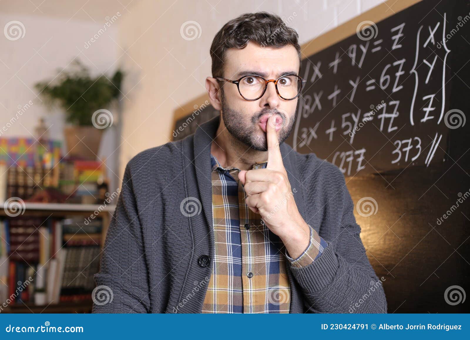 Teacher Shushing in Math Class Stock Image - Image of lips, exam: 230424791