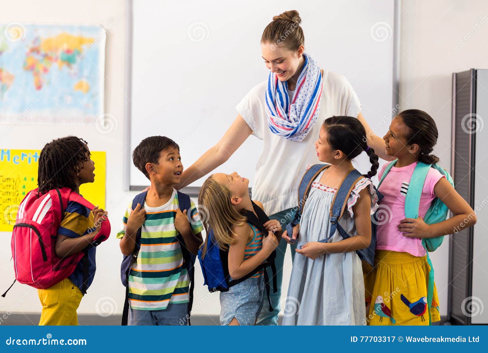 Teacher with Smiling Children Stock Image - Image of knowledge, career ...