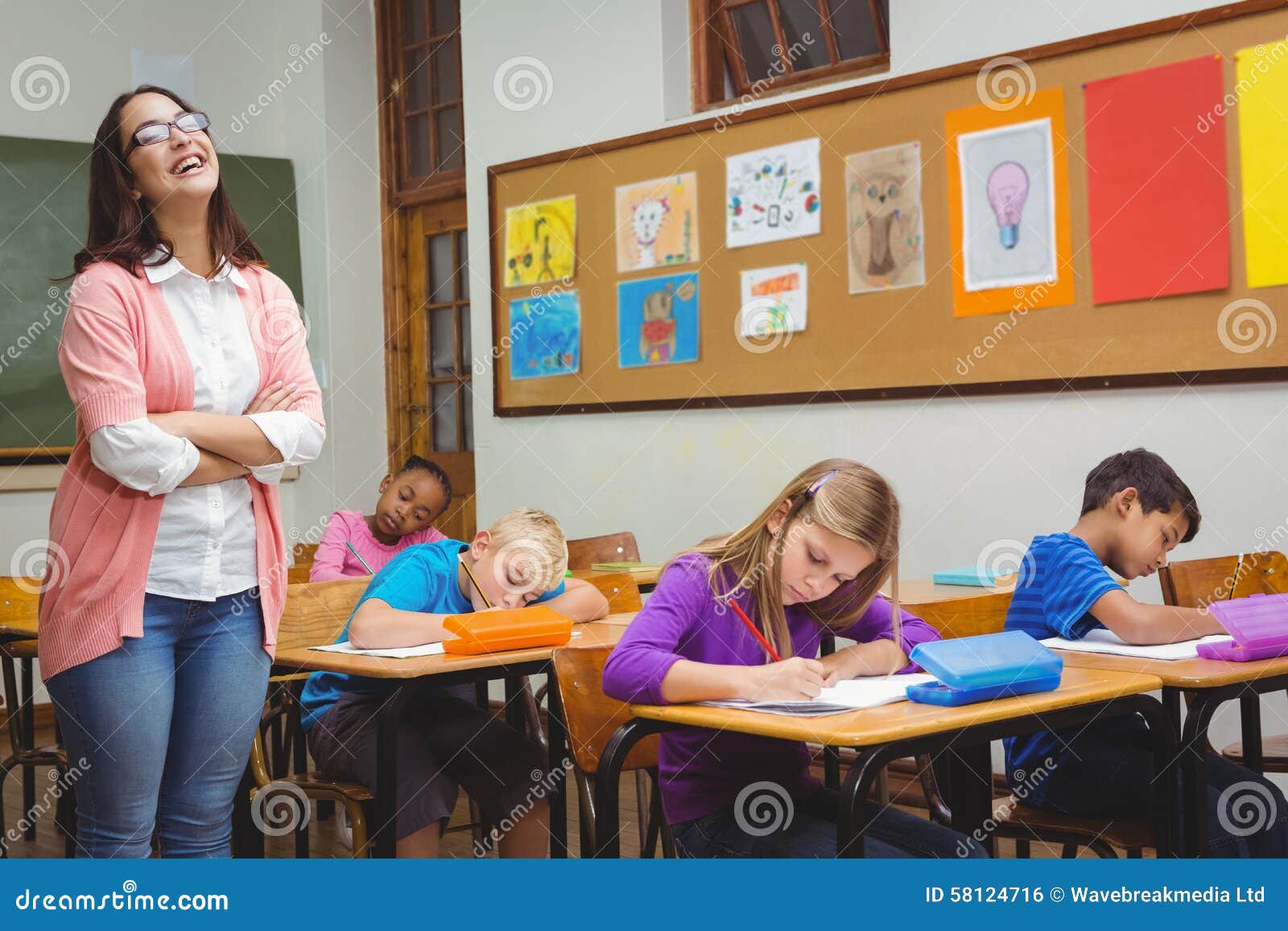 Teacher Standing by Her Students Stock Photo - Image of knowledge ...