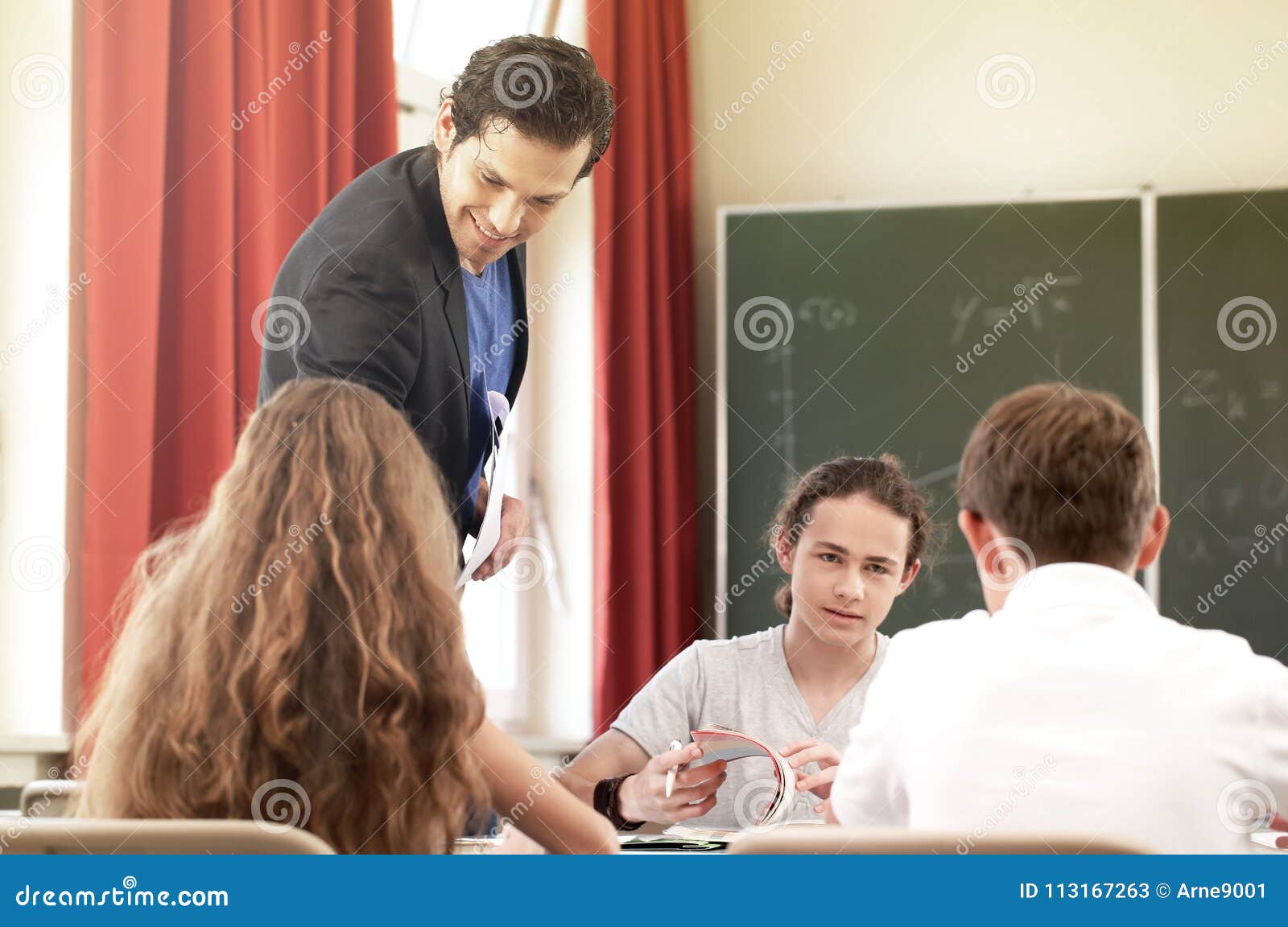 Teacher Teaching or Educate at the Board a Class in School Stock Image ...
