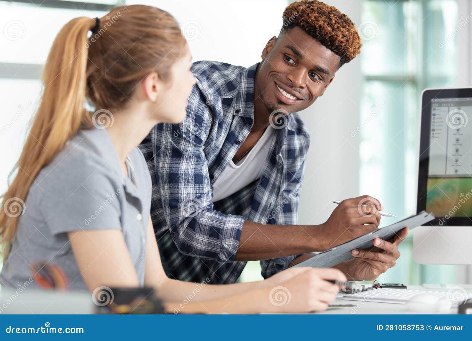 Teacher with Student Attending Computing Class Stock Image - Image of ...