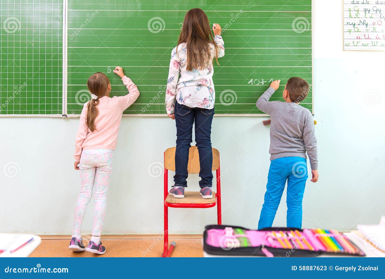 Teacher and Student at the Blackboard, Math Class Stock Image - Image ...
