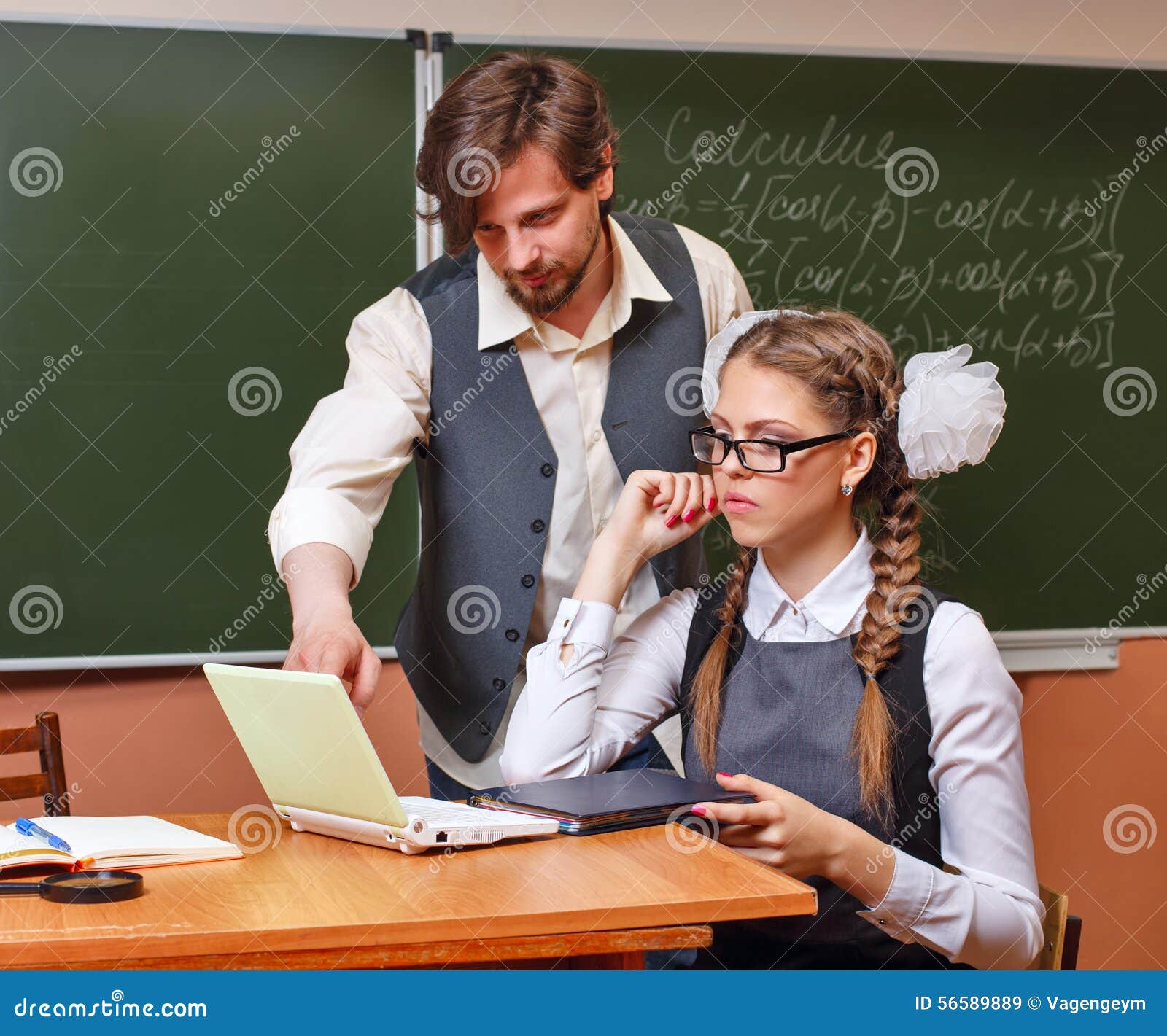Teacher and Student in the Classroom Calculus. Stock Image - Image of ...