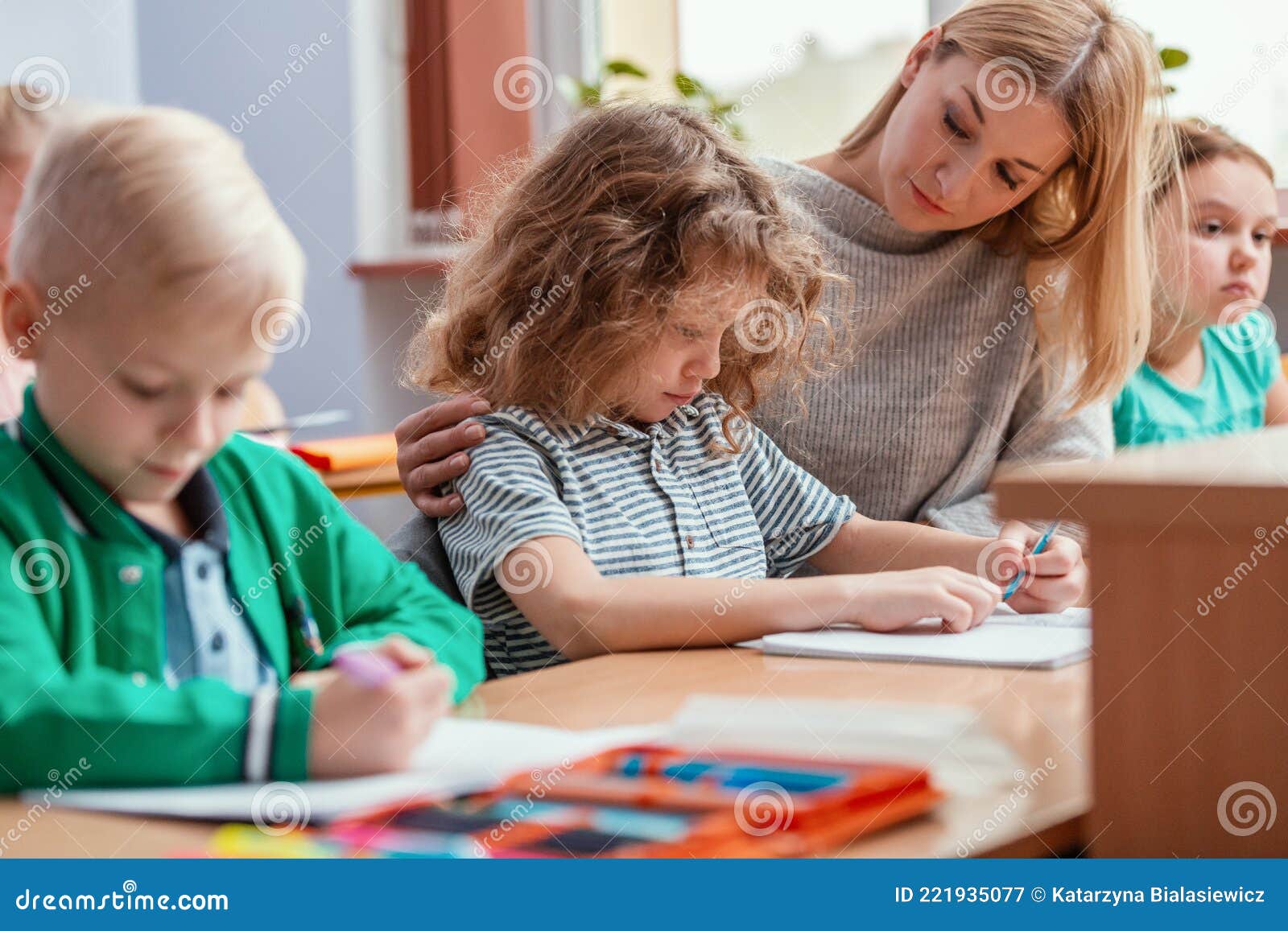 Teacher and Student in the Classroom during the First Maths Lesson ...