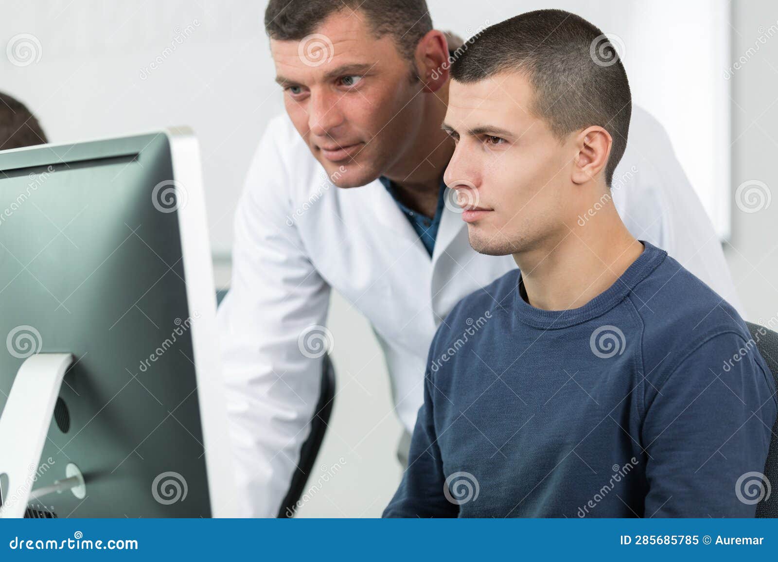 Teacher and Student with Computer Stock Image - Image of sitting, high ...
