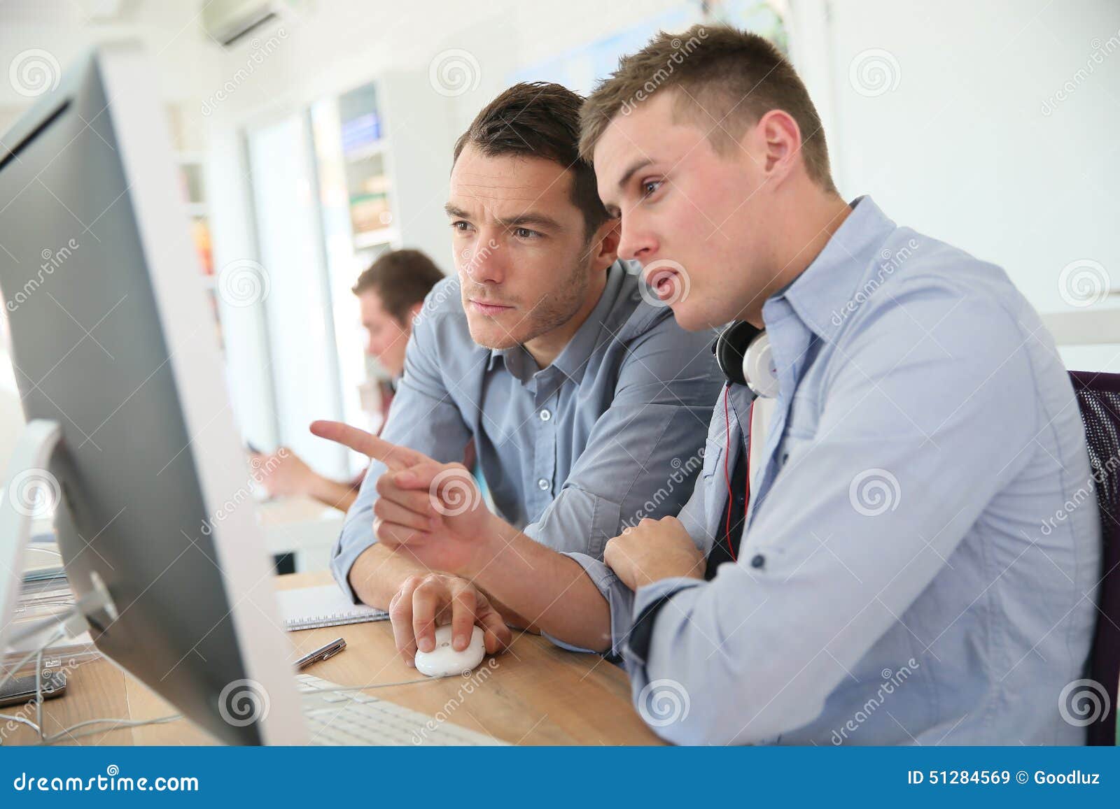 Teacher with Student Working on Computer Stock Image - Image of adult ...