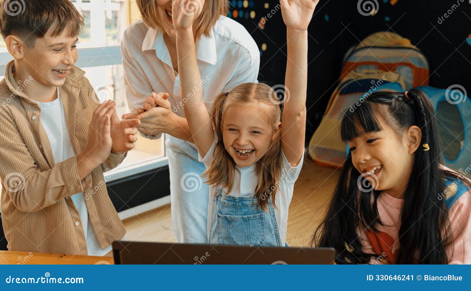 Teacher and Students Clapping Hands To Celebrate Successful Project ...