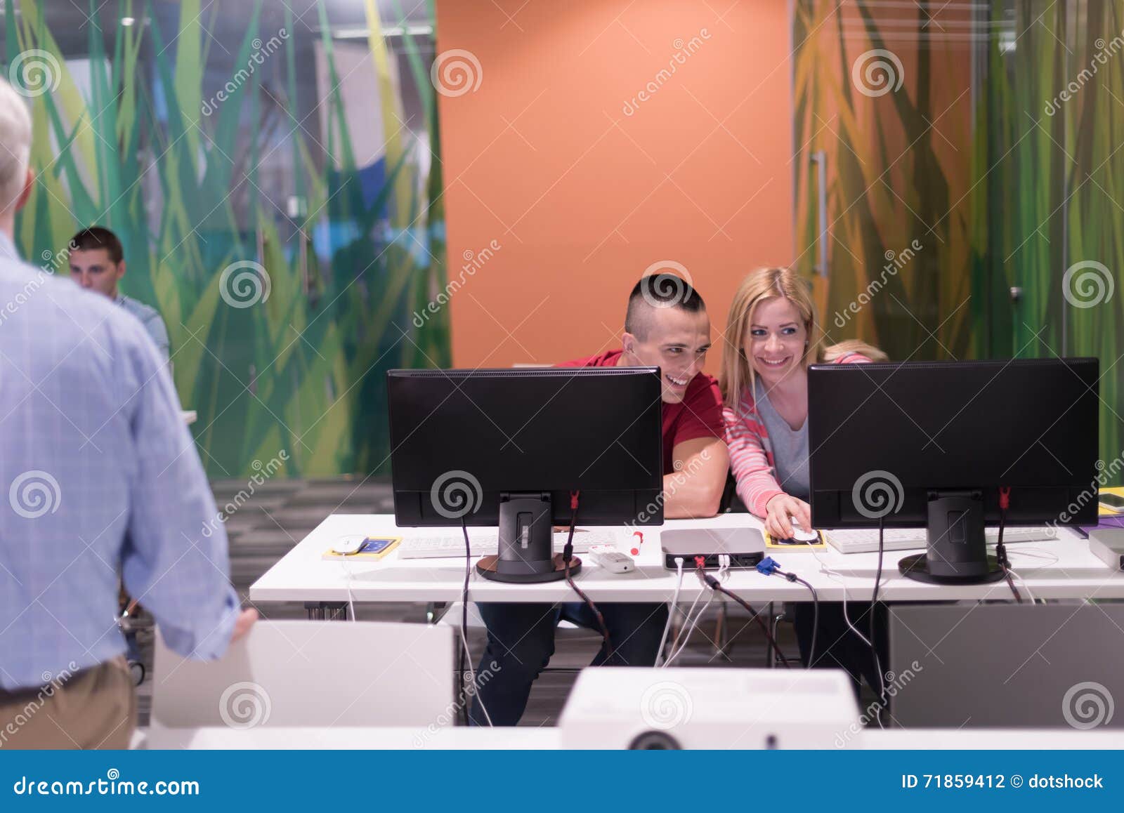 Teacher and Students in Computer Lab Classroom Stock Photo - Image of ...
