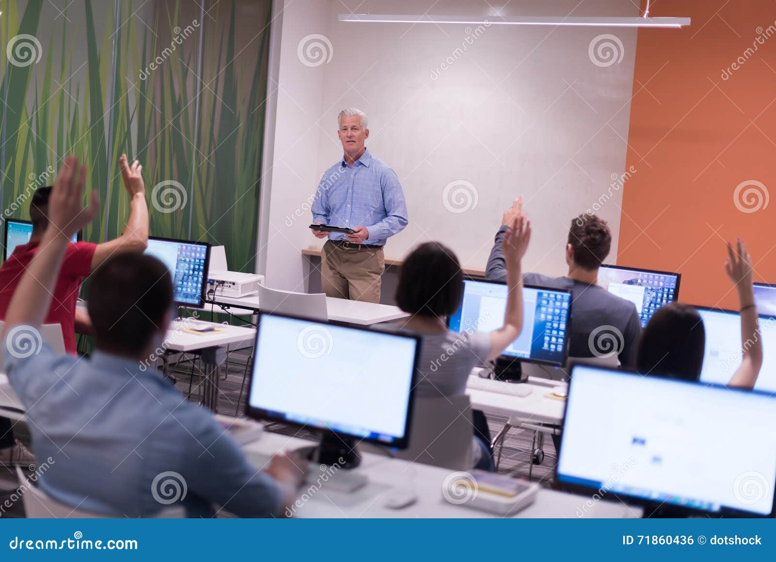 Teacher and Students in Computer Lab Classroom Stock Photo - Image of ...