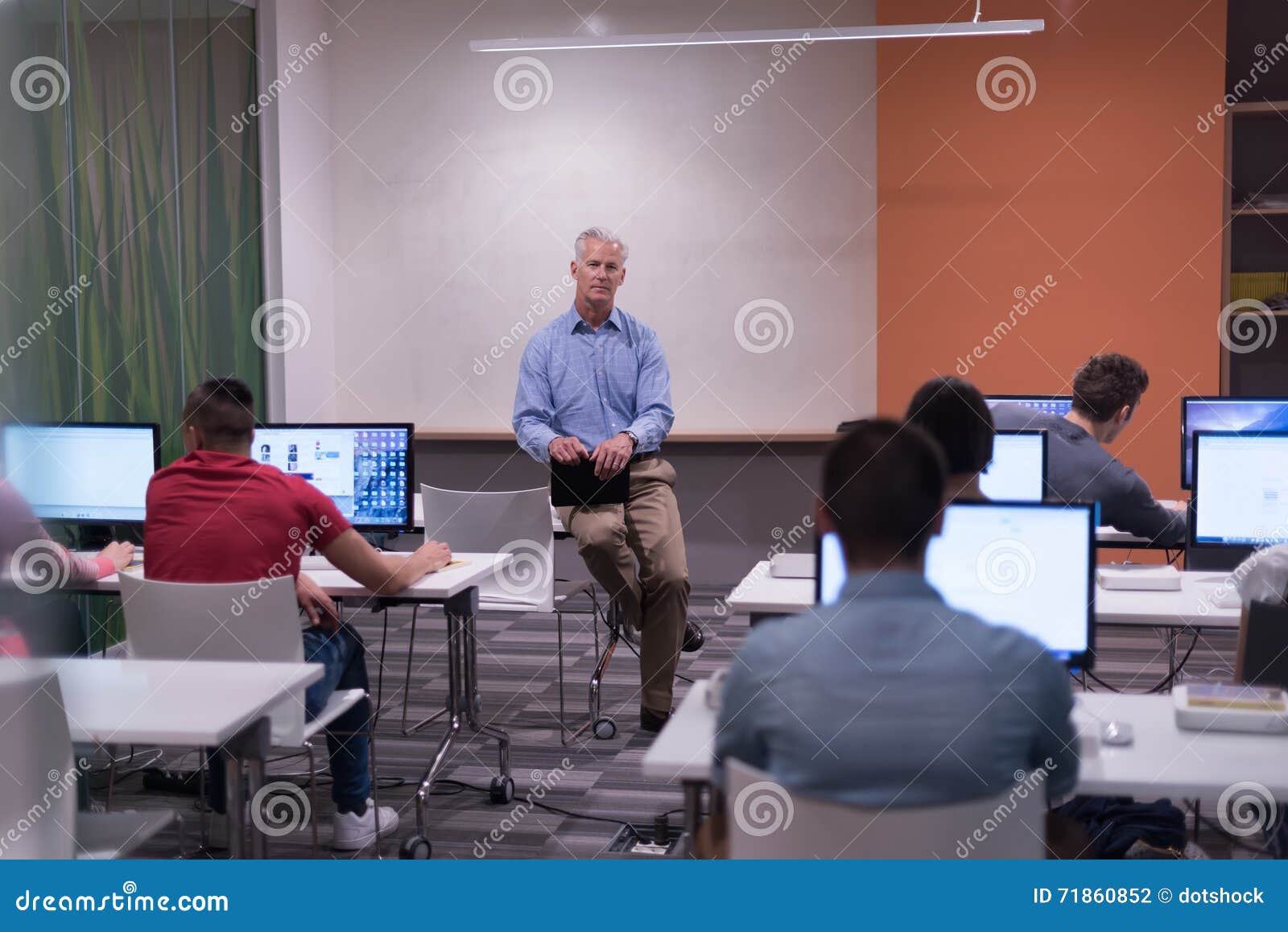 Teacher and Students in Computer Lab Classroom Stock Photo - Image of ...