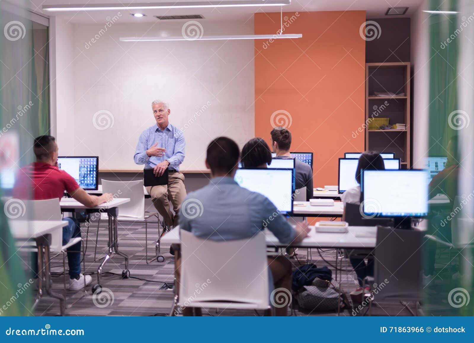 Teacher and Students in Computer Lab Classroom Stock Photo - Image of ...