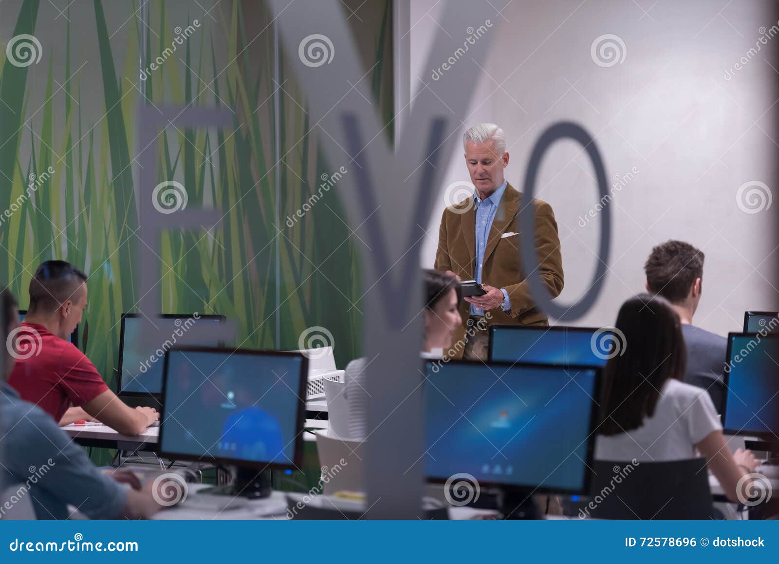 Teacher and Students in Computer Lab Classroom Stock Photo - Image of ...