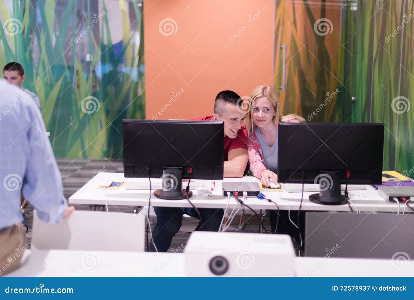 Teacher and Students in Computer Lab Classroom Stock Image - Image of ...