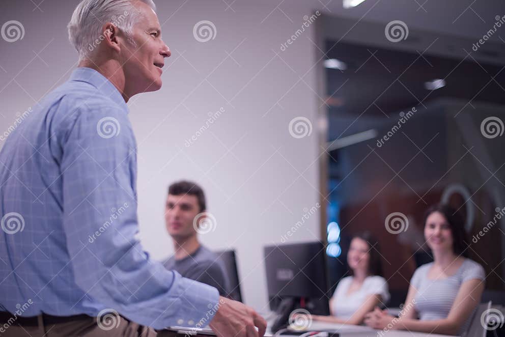 Teacher and Students in Computer Lab Classroom Stock Image - Image of ...