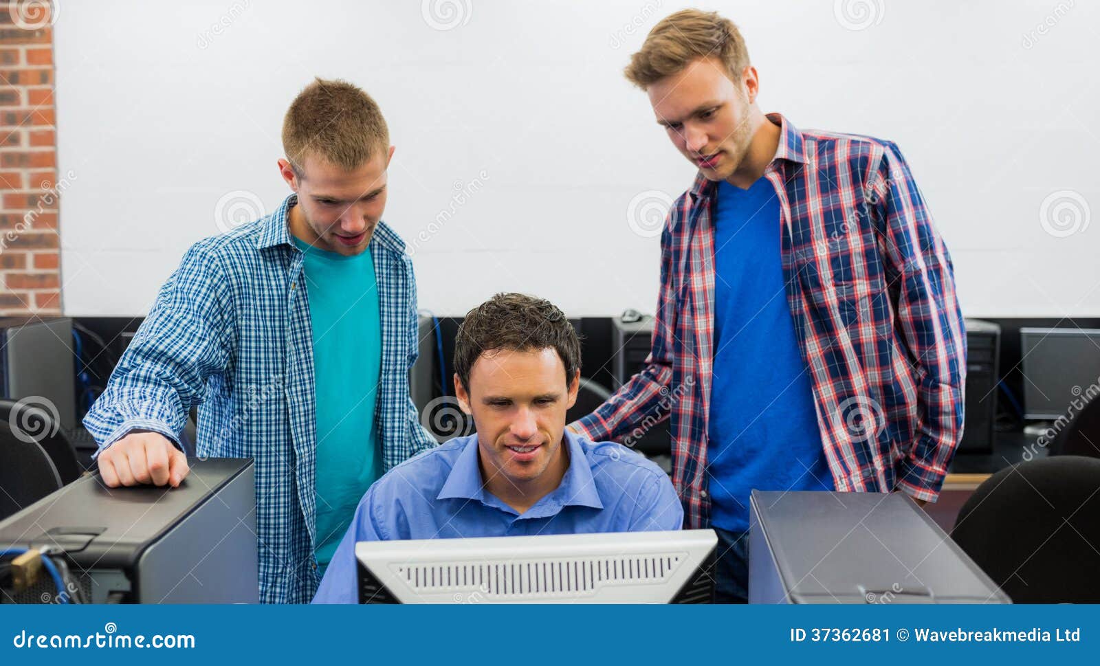 Teacher with Students in the Computer Room Stock Image - Image of study ...