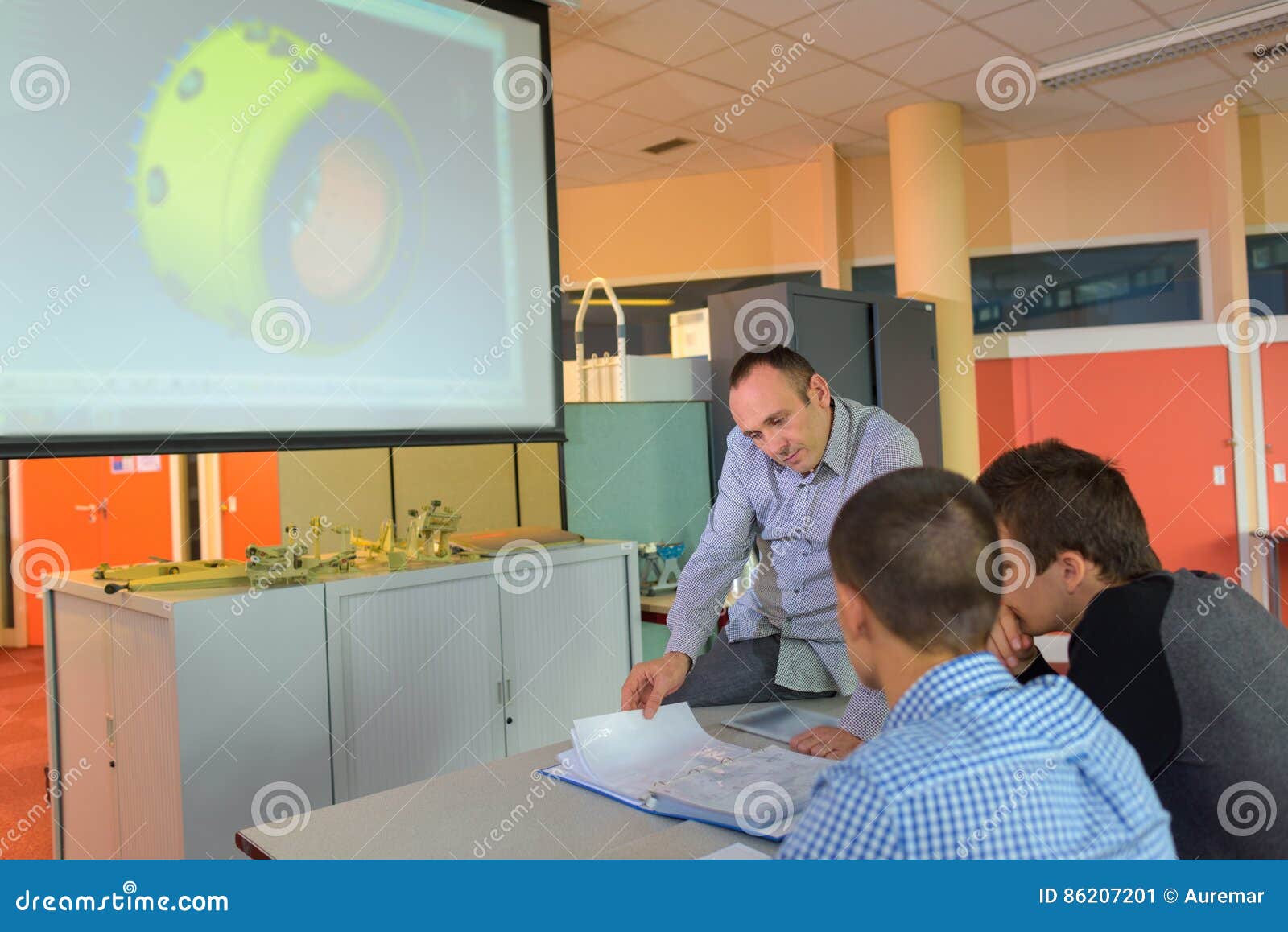 Teacher with Students in Front Screen Stock Image - Image of industry ...