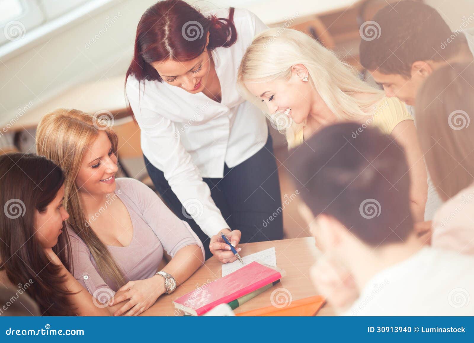 Teacher and Students stock photo. Image of helping, enjoyment - 30913940